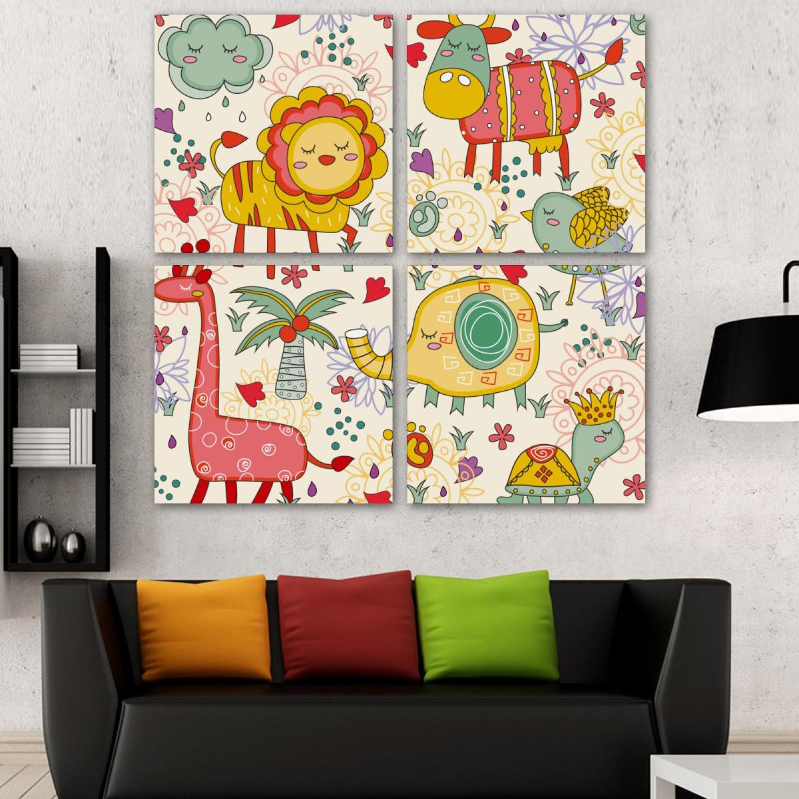 OWNSERIES Cute Animals Pattern 4PC Frameless Canvas Wall Art Paintings ...