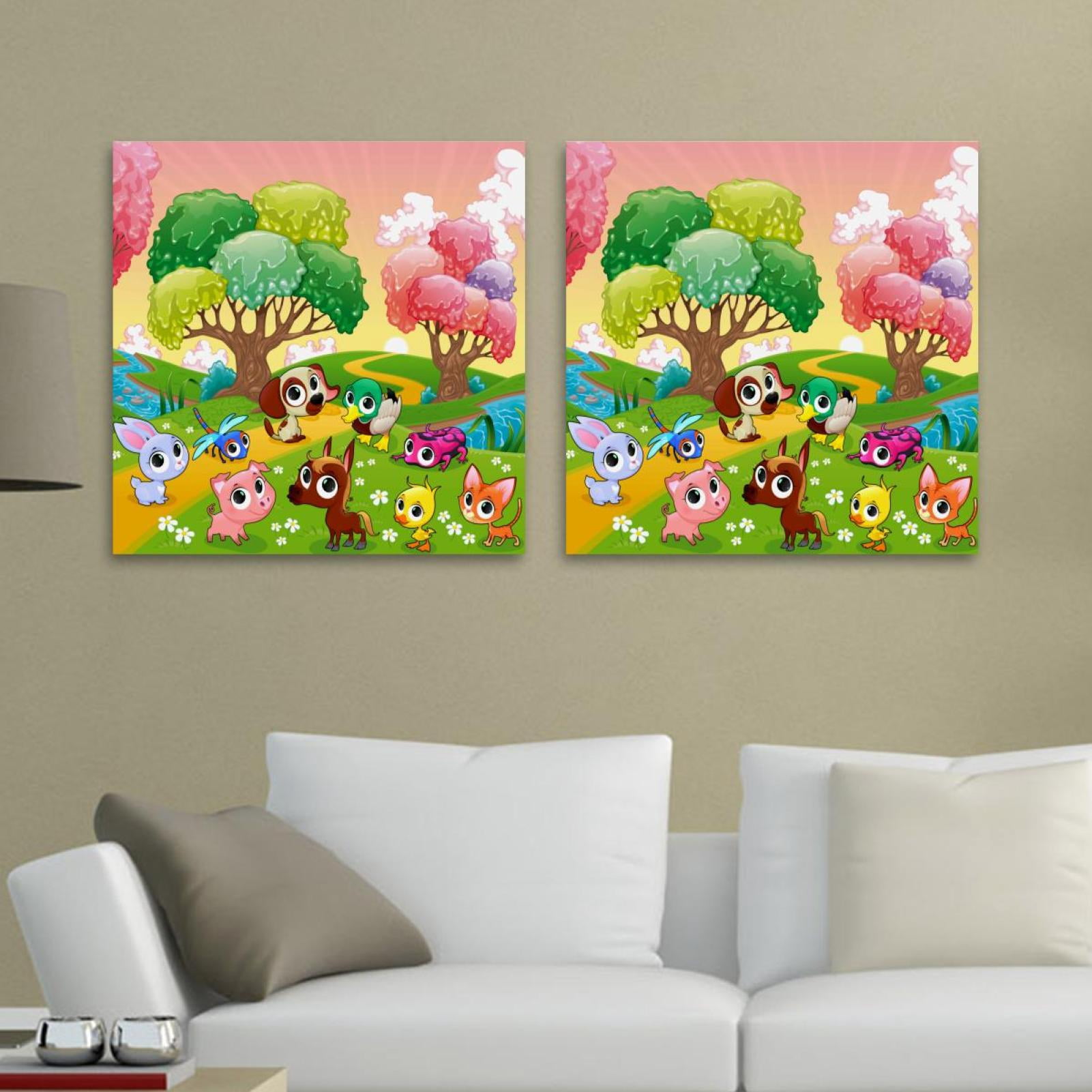 OWNSERIES Cute Animals Road Pattern 2PC Canvas Wall Art Paintings for ...