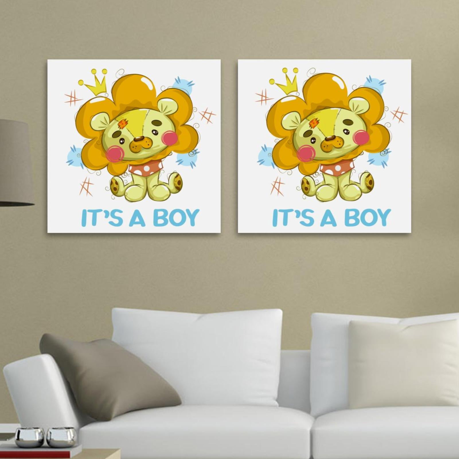 OWNSERIES Cute Baby Plush Lion It's a Boy Pattern 2PC Canvas Wall Art ...