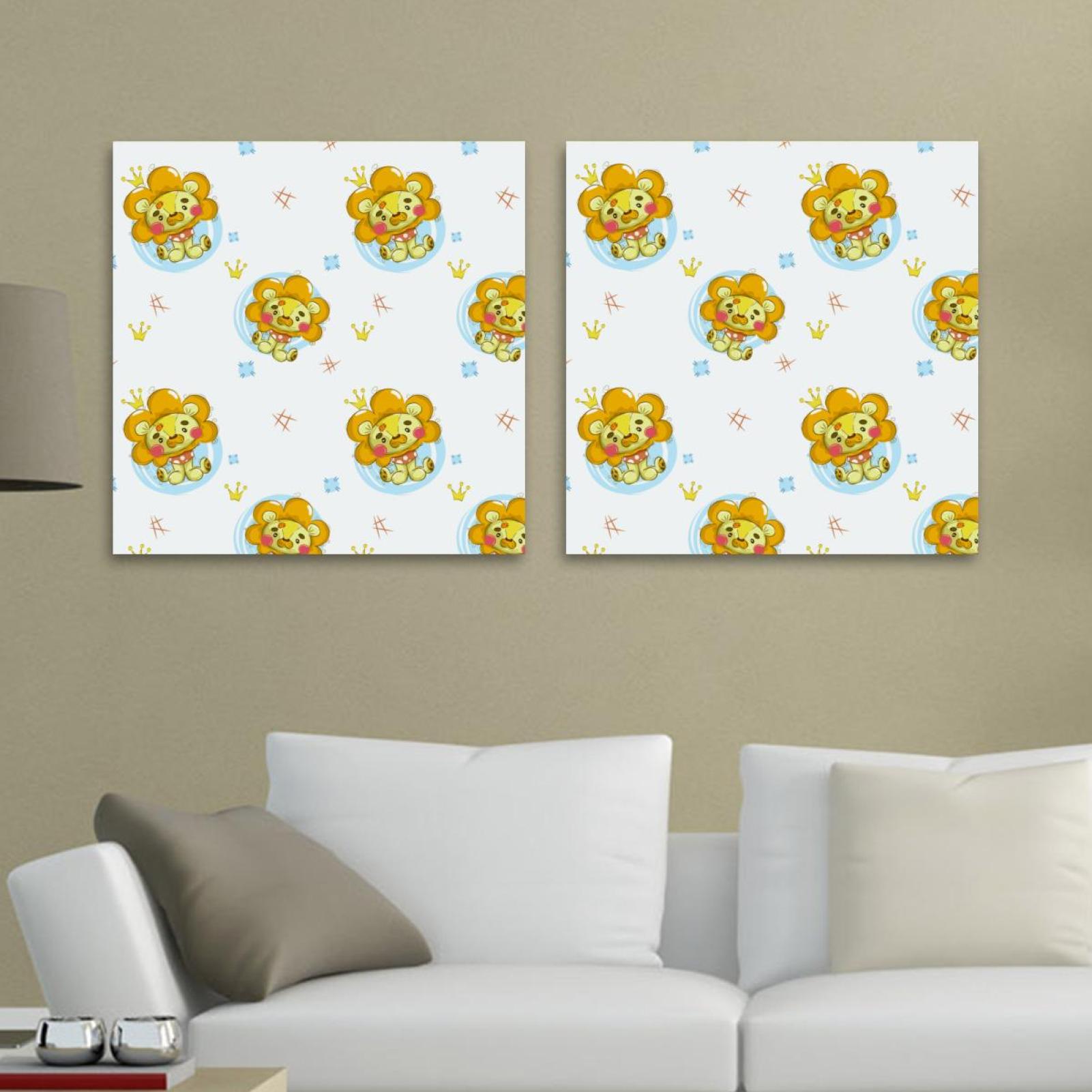 OWNSERIES Cute Baby Plush Lion with Pattern 2PC Canvas Wall Art ...