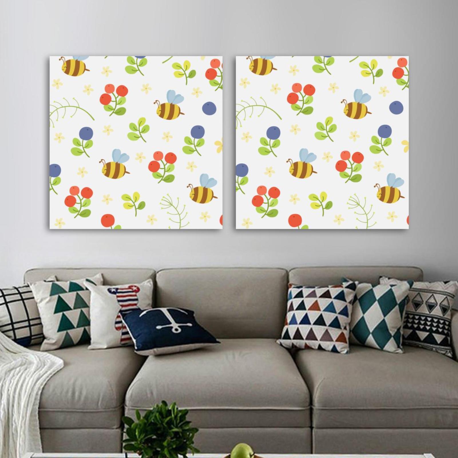 OWNSERIES Cute Bees Pattern 2PC Canvas Wall Art Paintings for Living ...