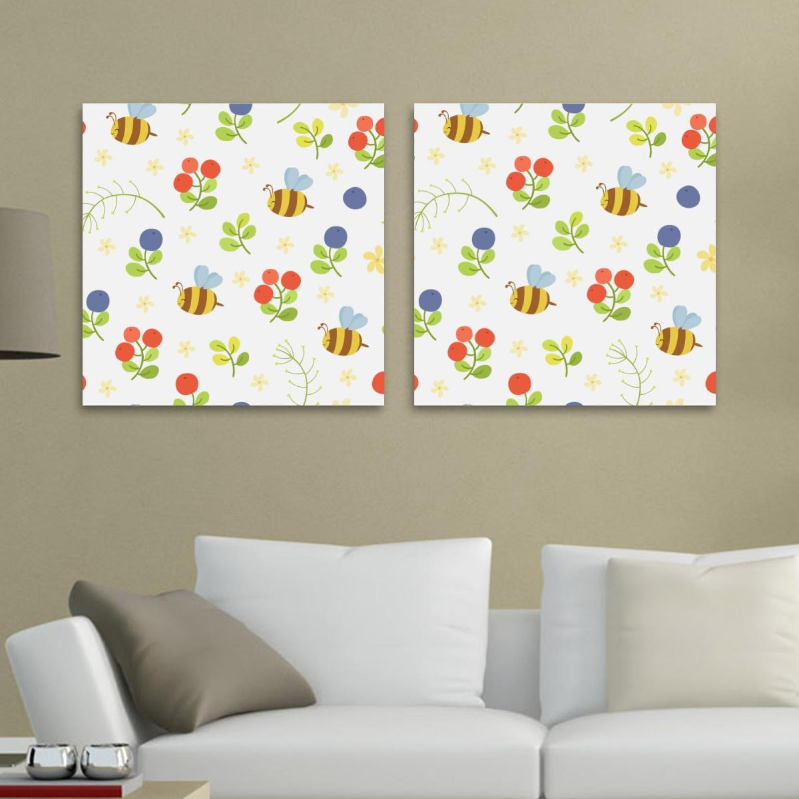 OWNSERIES Cute Bees Pattern 2PC Canvas Wall Art Paintings for Living ...