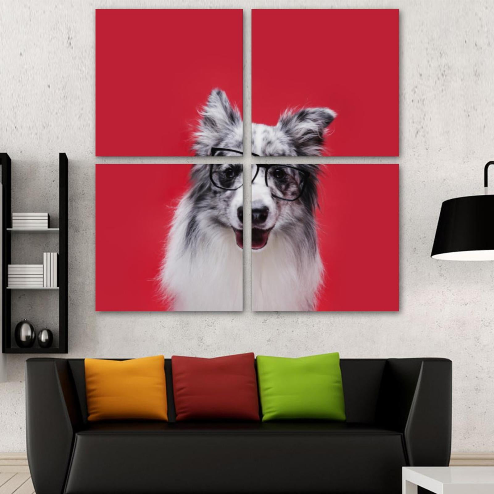 OWNSERIES Cute Border Collie Dog Pattern 4PC Frameless Canvas Wall Art ...