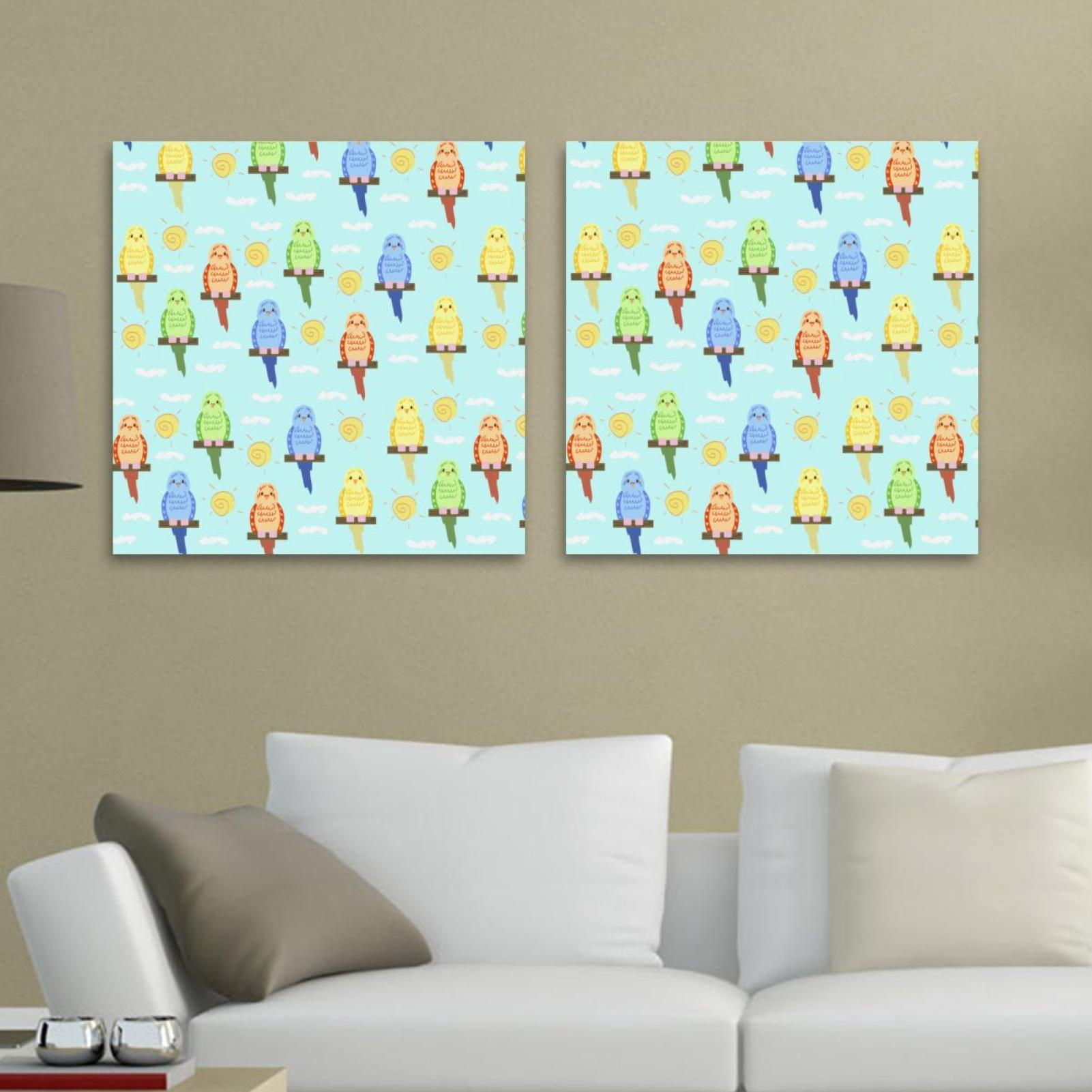 OWNSERIES Cute Budgie Pattern 2PC Canvas Wall Art Paintings for Living ...