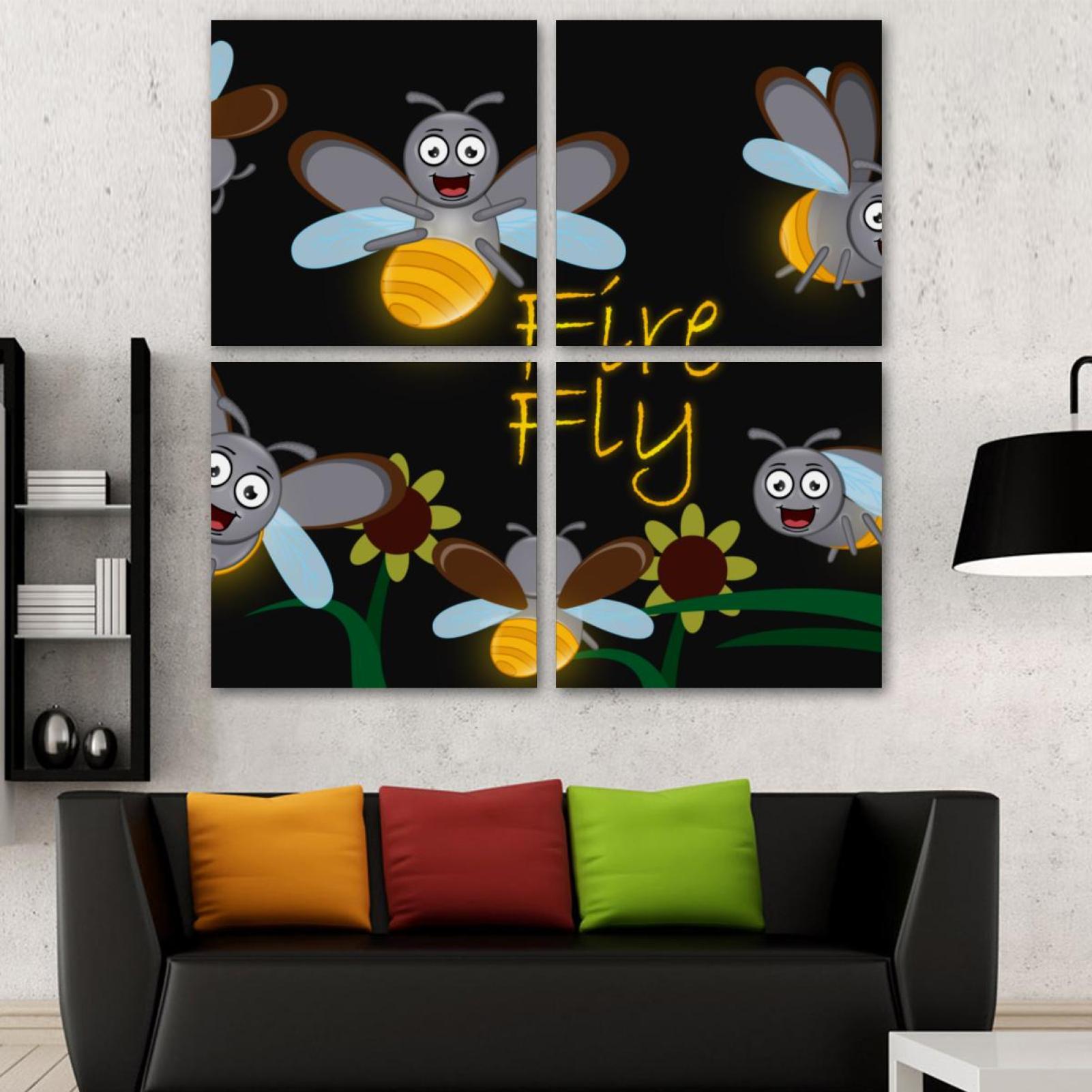 OWNSERIES Cute Cartoon Firefly Pattern 4PC Frameless Canvas Wall Art ...