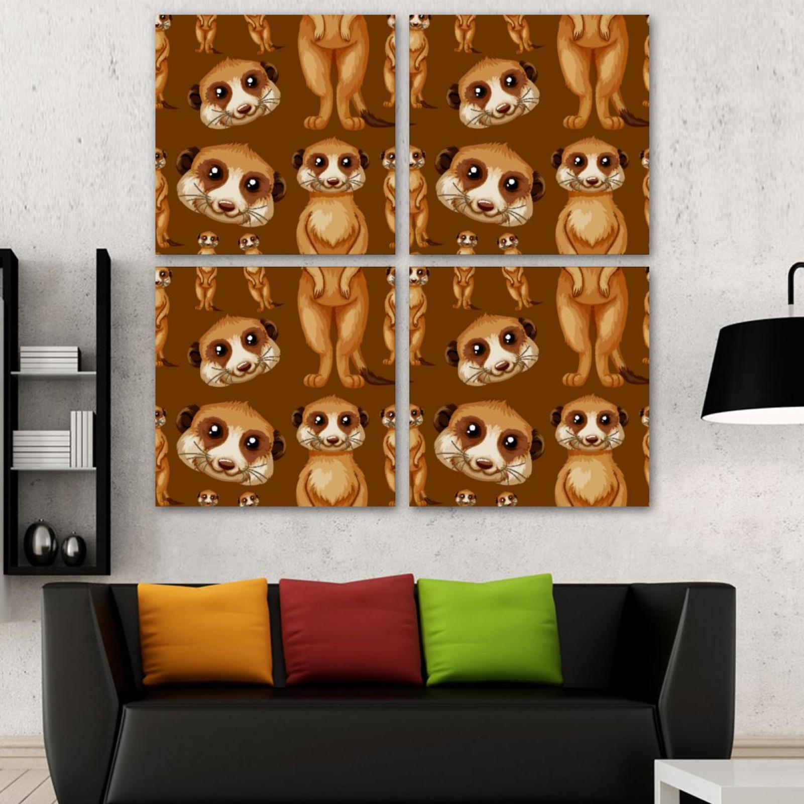OWNSERIES Cute Cartoon Meerkats Pattern 4PC Frameless Canvas Wall Art ...