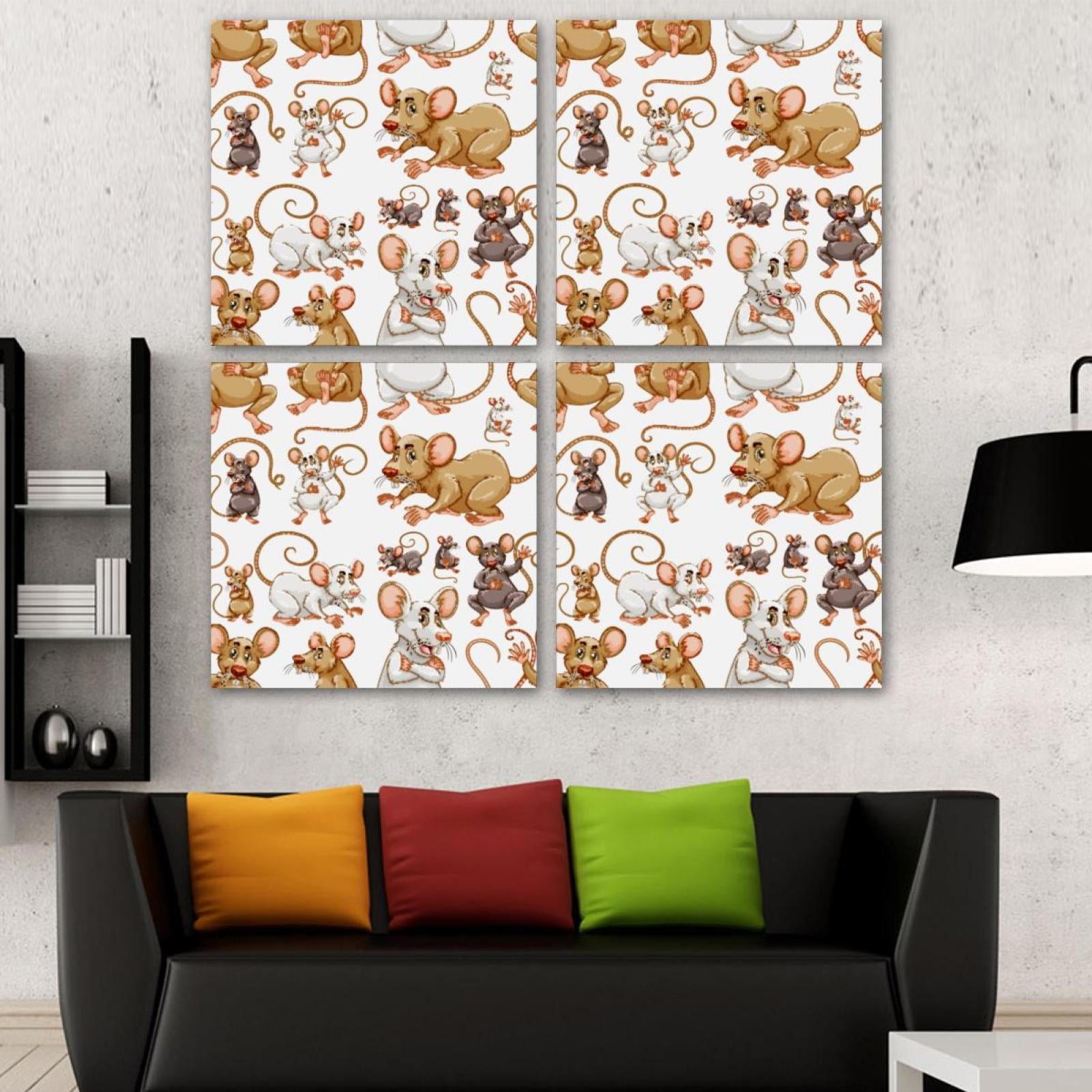 OWNSERIES Cute Cartoon Mice Rats on White Background Pattern 4PC ...