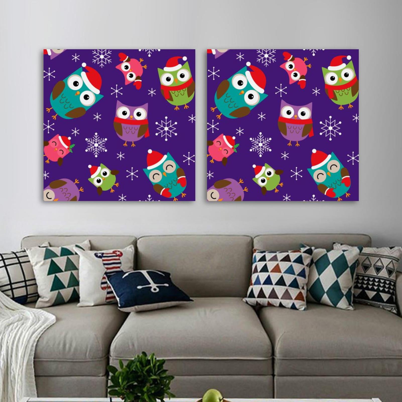 OWNSERIES Cute Cartoon Owls Pattern 2PC Canvas Wall Art Paintings for ...