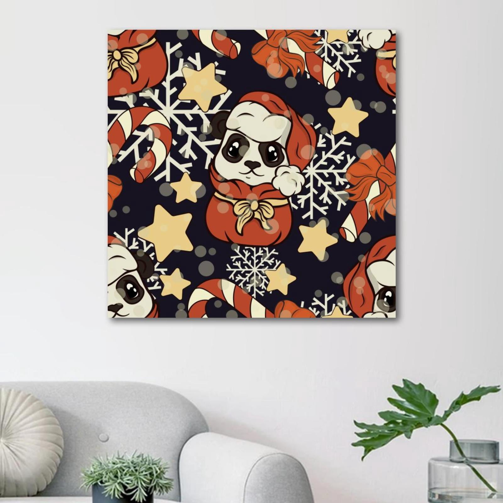 OWNSERIES Cute Cartoon Panda Chritsmas Hat Pattern Canvas Wall Art ...