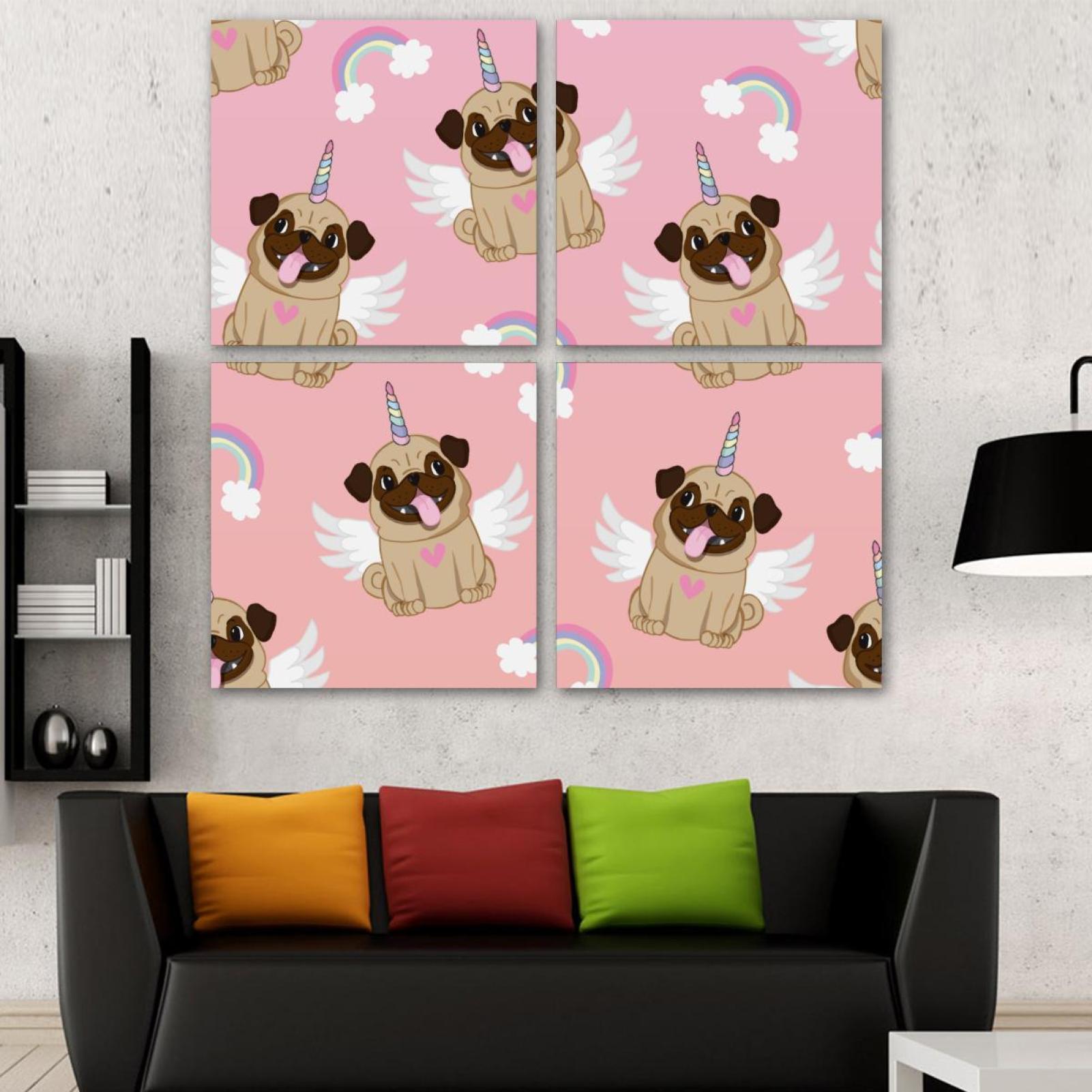 OWNSERIES Cute Cartoon Pug Unicorn Wing Pattern Pattern 4PC Frameless ...