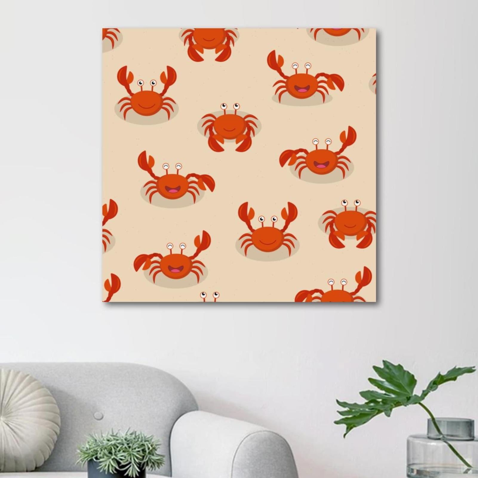 OWNSERIES Cute Cartoon Red Crabs on Beach Pattern Canvas Wall Art Paintings for Living Room ...