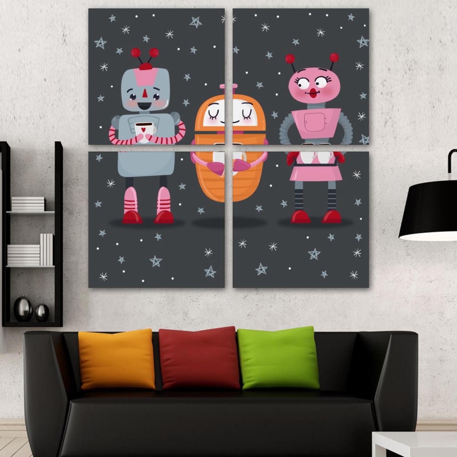 OWNSERIES Cute Cartoon Robot Stars Pattern 4PC Frameless Canvas Wall ...