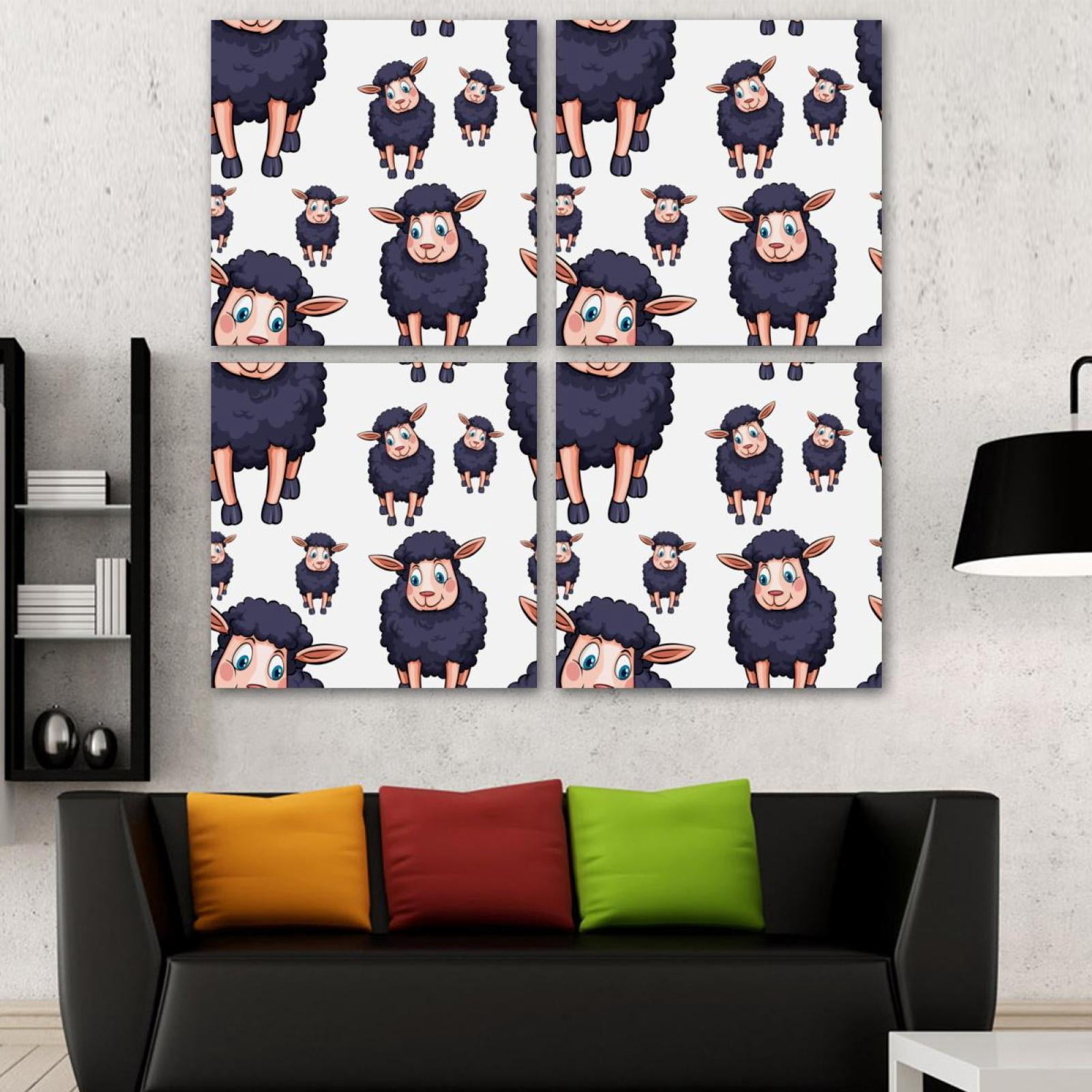OWNSERIES Cute Cartoon Sheep Pattern Pattern 4PC Frameless Canvas Wall ...