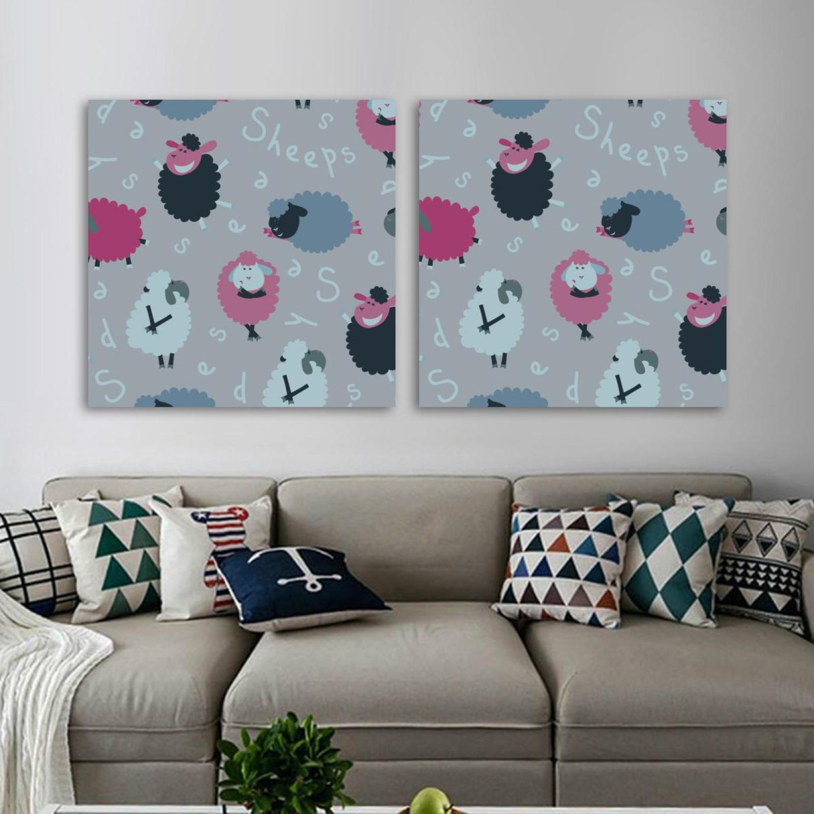 OWNSERIES Cute Cartoon Sheeps Pattern 2PC Canvas Wall Art Paintings for Living Room - Canvas ...