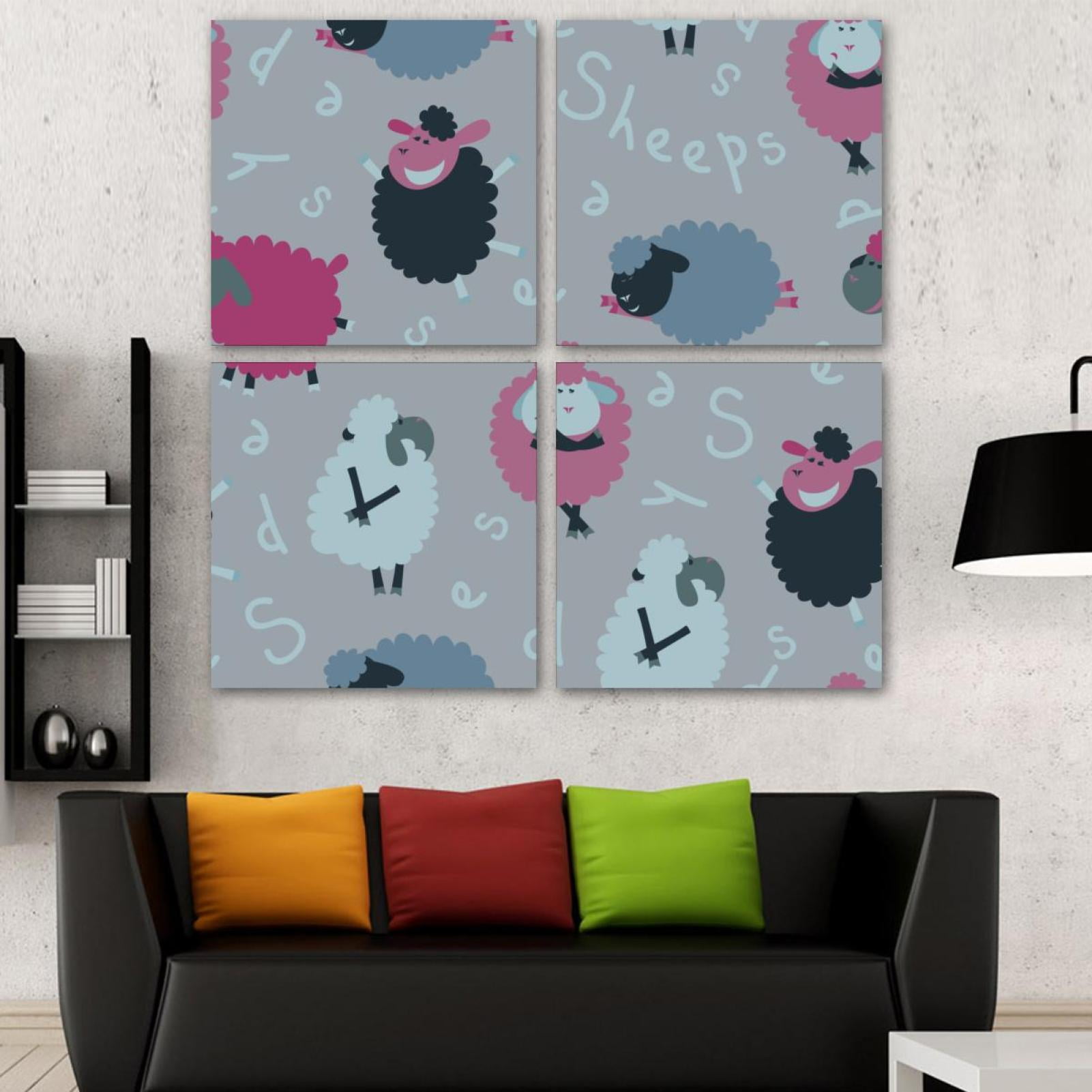 OWNSERIES Cute Cartoon Sheeps Pattern 4PC Frameless Canvas Wall Art ...
