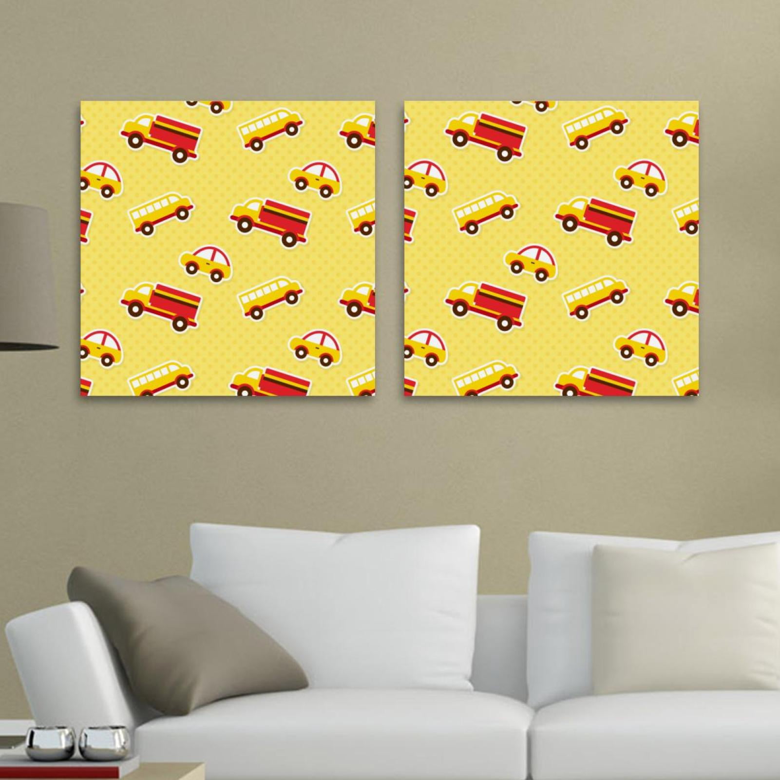OWNSERIES Cute Cartoon Transportation Car Pattern 2PC Canvas Wall Art ...