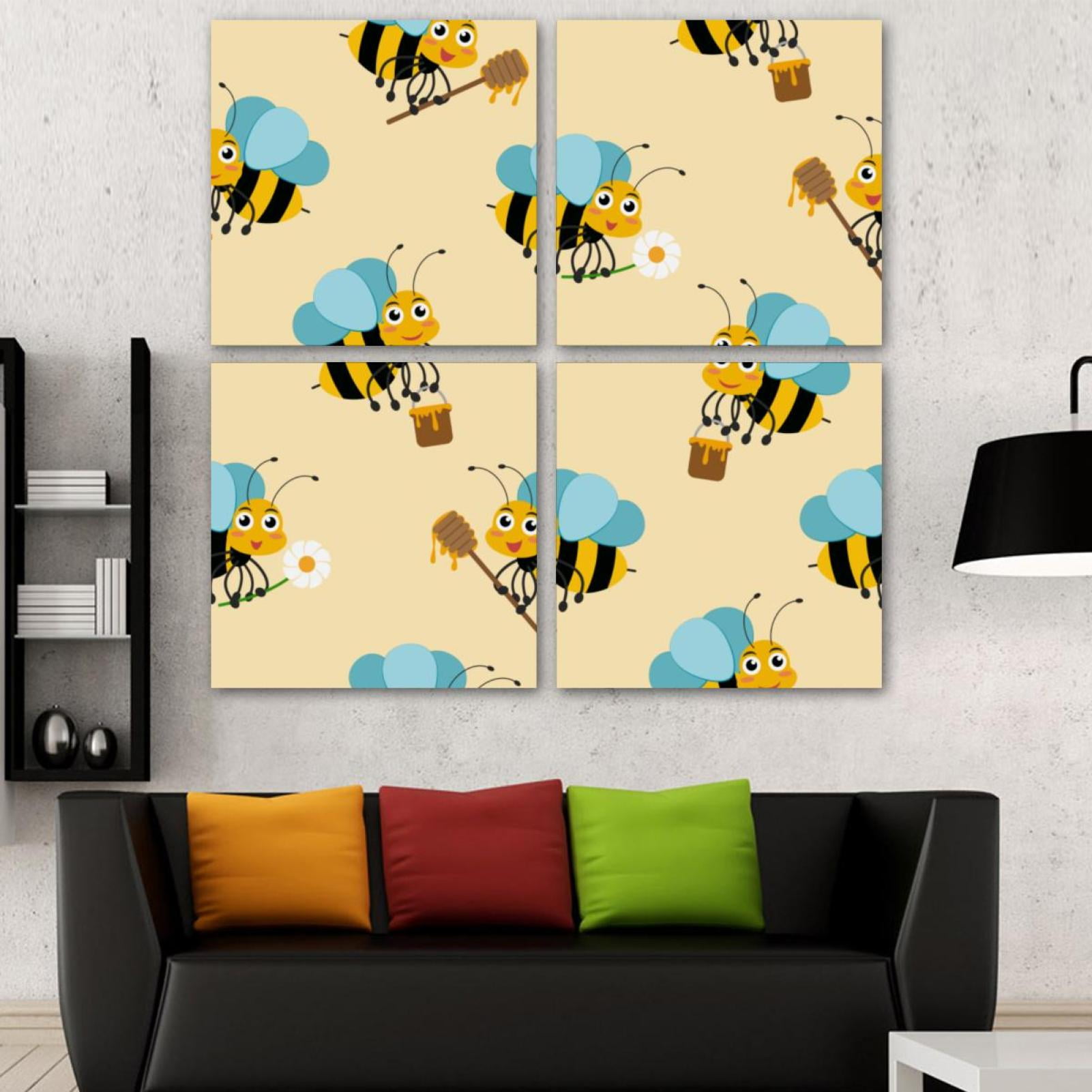 OWNSERIES Cute Cartoon Worker Bee Mascots Pattern 4PC Frameless Canvas ...