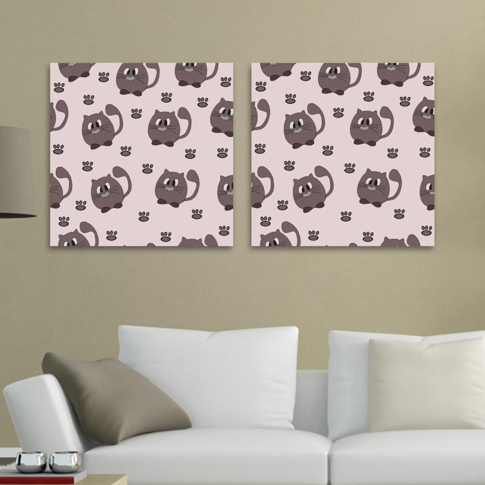 OWNSERIES Cute Cat Kitty Claw Pattern 2PC Canvas Wall Art Paintings for ...