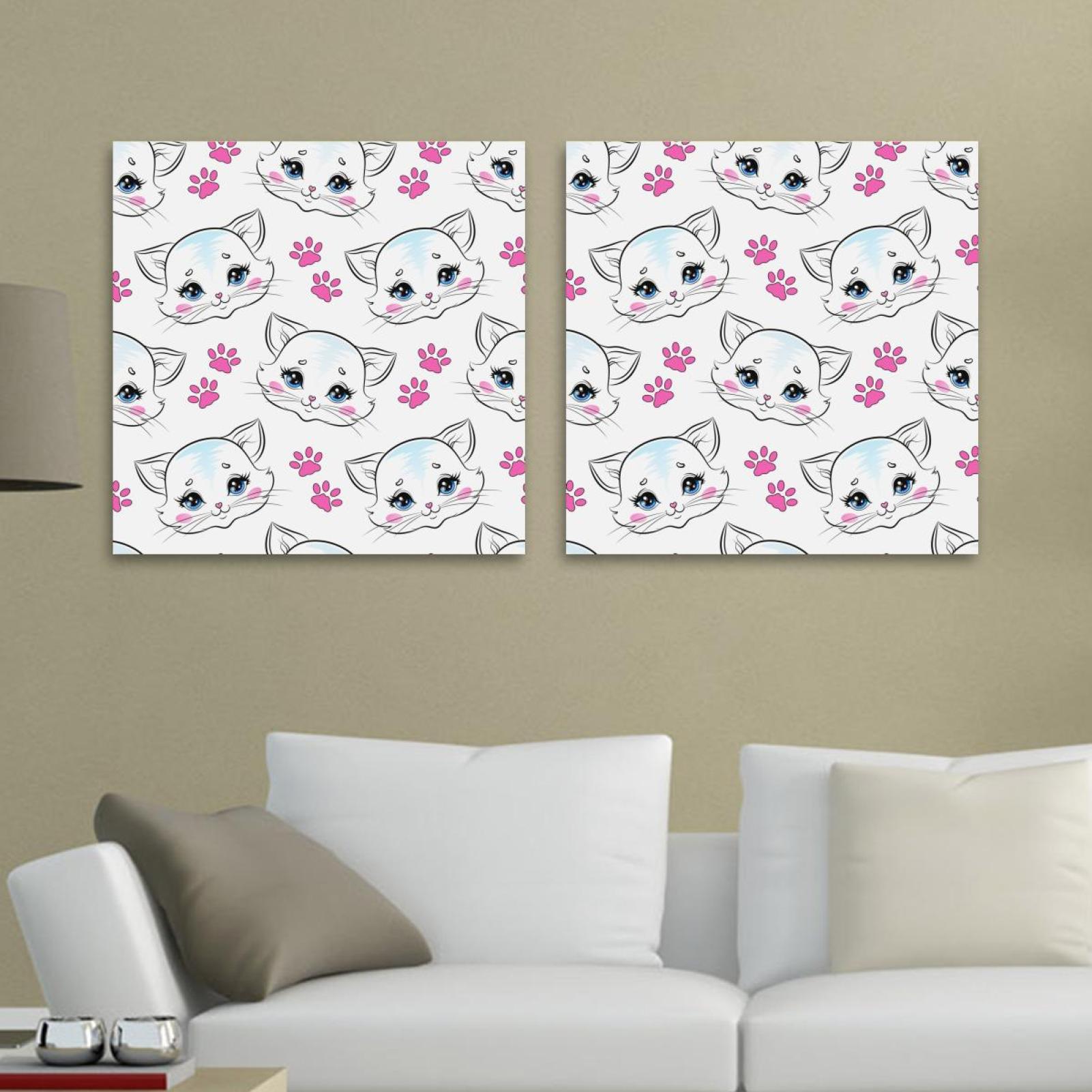 OWNSERIES Cute Cat Kitty Pink Claw Pattern 2PC Canvas Wall Art ...
