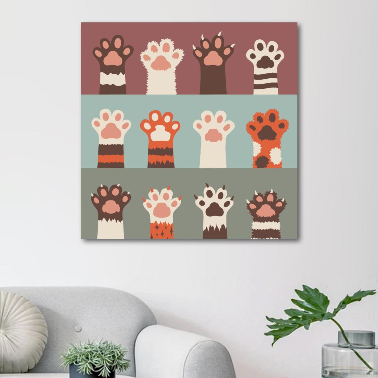 OWNSERIES Cute Cats Claw Dogs Paw Animal Hands Pattern Canvas Wall Art ...
