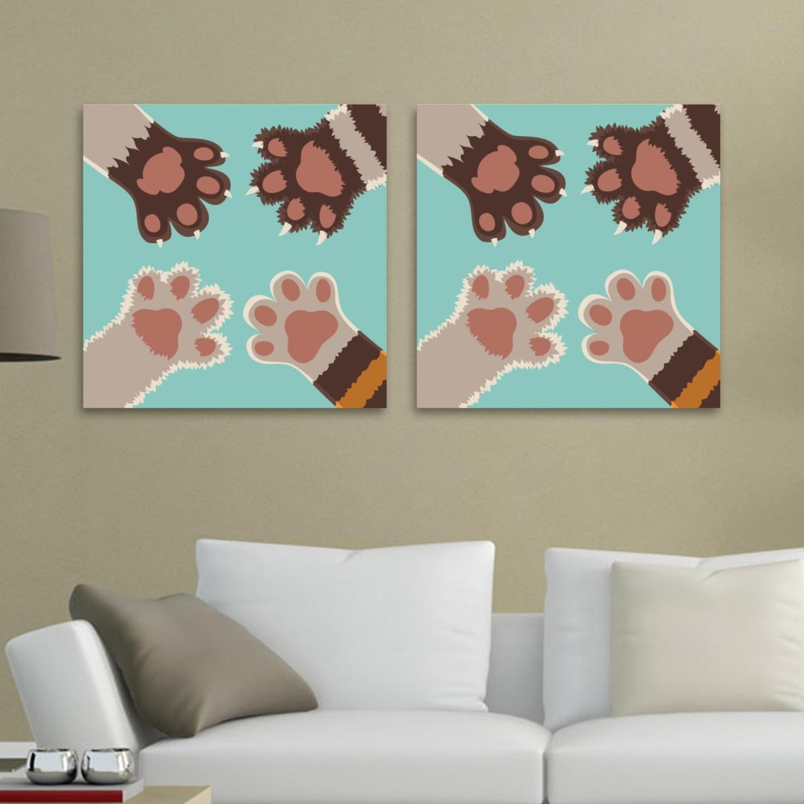 OWNSERIES Cute Cats Claw Dogs Paw Hands Pattern 2PC Canvas Wall Art ...