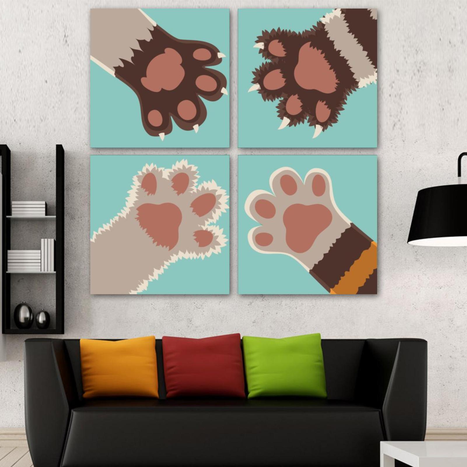 OWNSERIES Cute Cats Claw Dogs Paw Hands Pattern Pattern 4PC Frameless ...