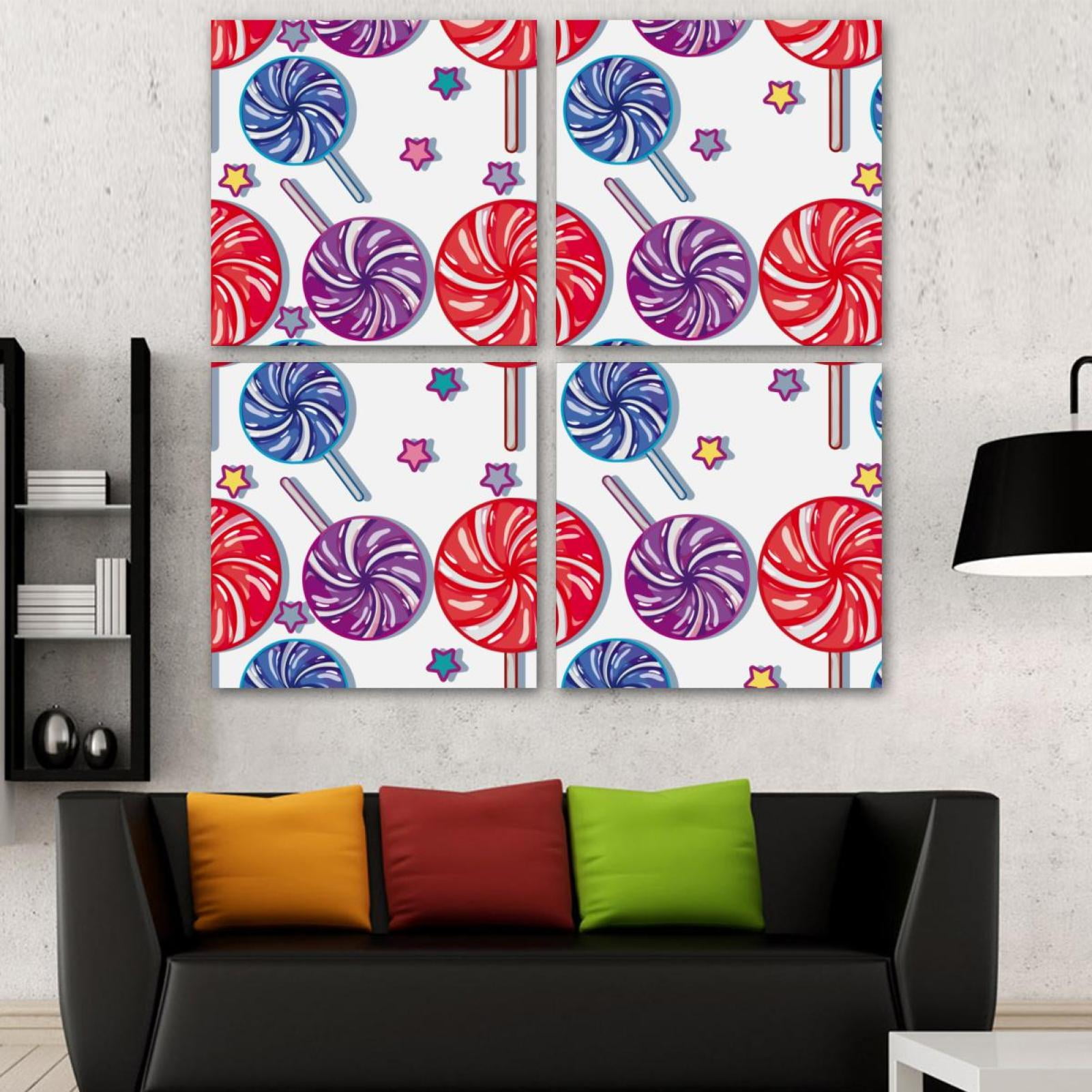 OWNSERIES Cute Delicious Sweet Candy Pattern 4PC Frameless Canvas Wall ...