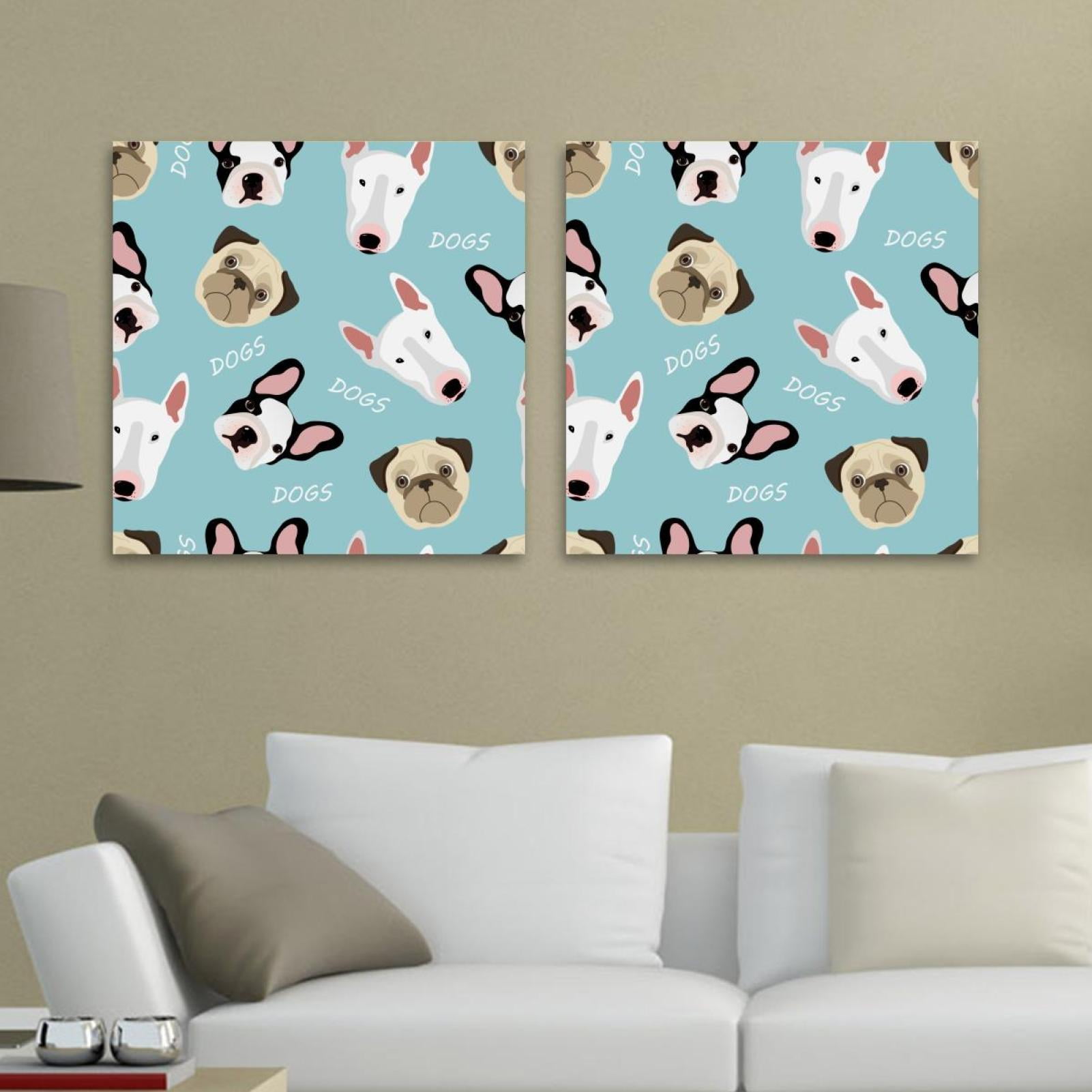 OWNSERIES Cute Dogs Pattern 2PC Canvas Wall Art Paintings for Living ...