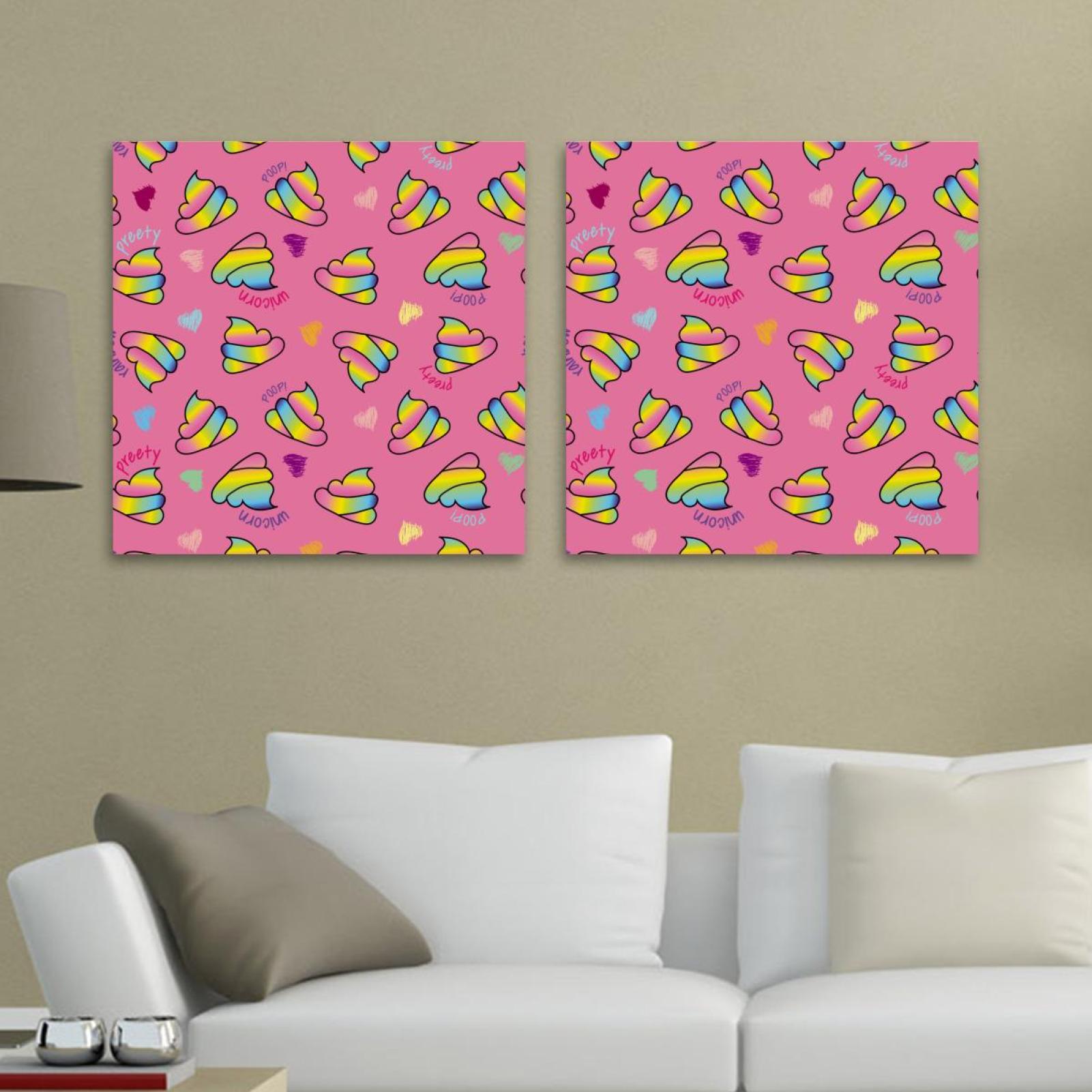 OWNSERIES Cute Funny Cartoon Rainbow Poopi Pattern 2PC Canvas Wall Art ...