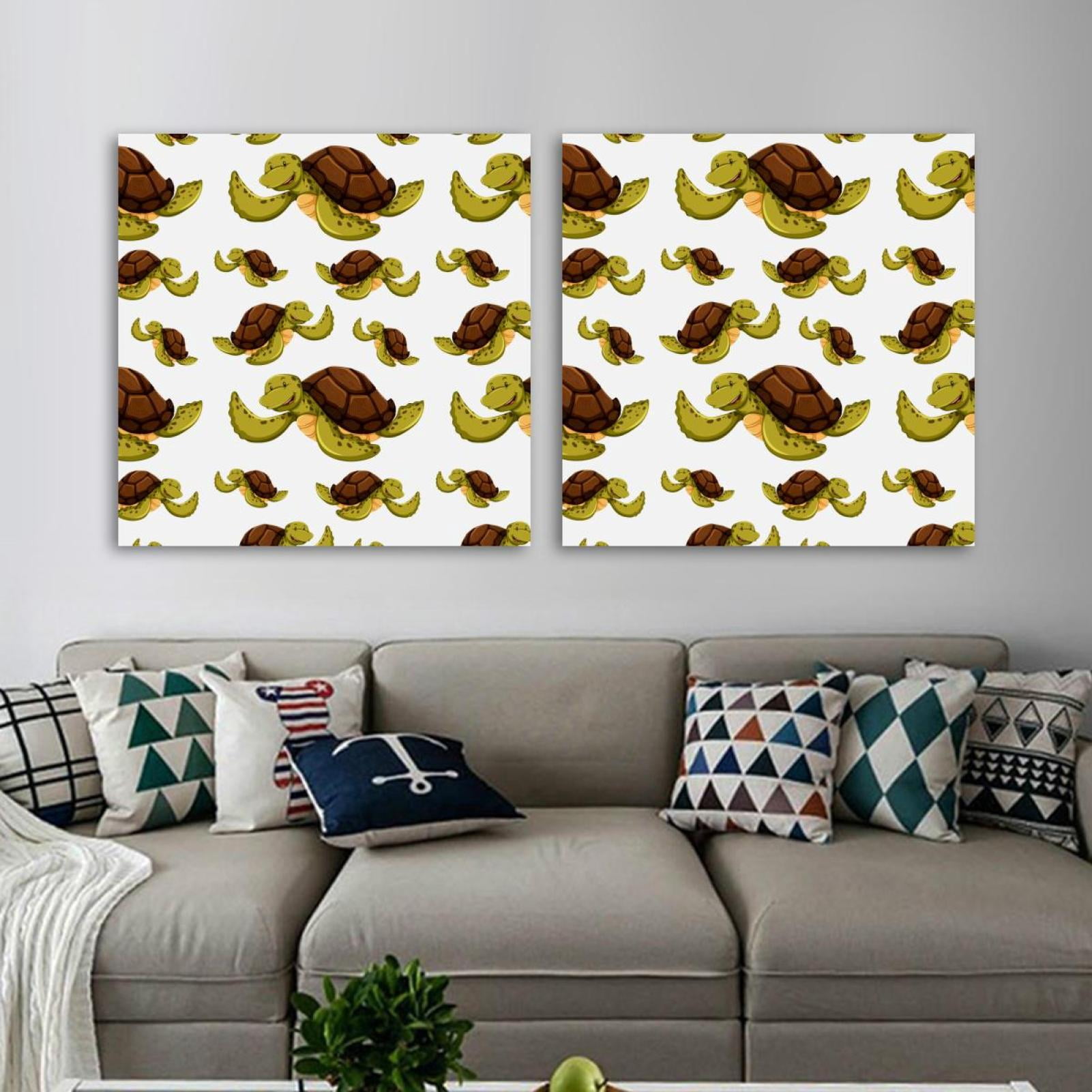 OWNSERIES Cute Funny Sea Turtles on White Background Pattern 2PC Canvas ...