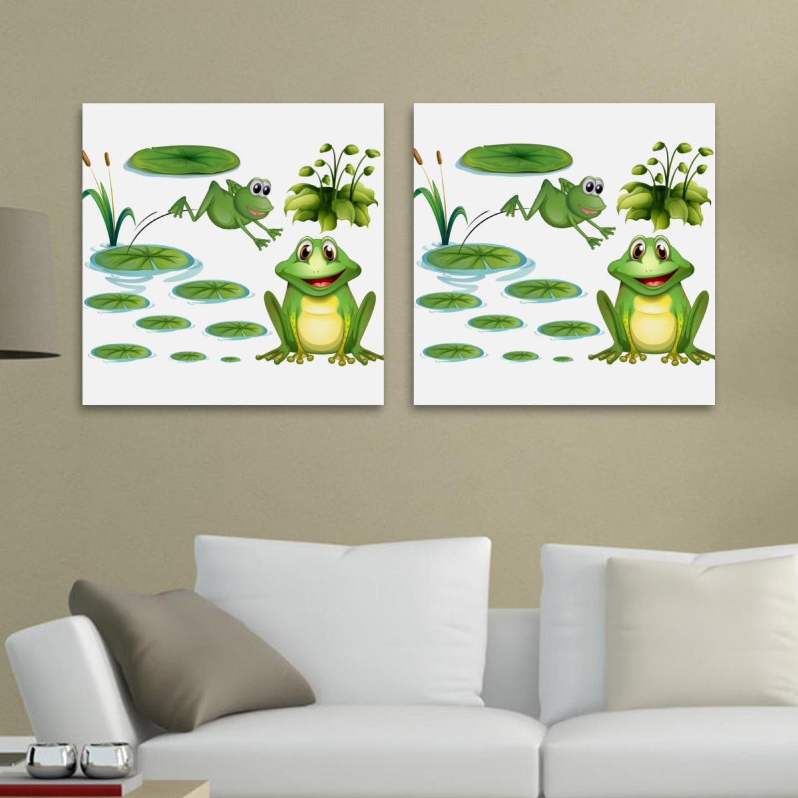 OWNSERIES Cute Green Frog Pattern 2PC Canvas Wall Art Paintings for ...
