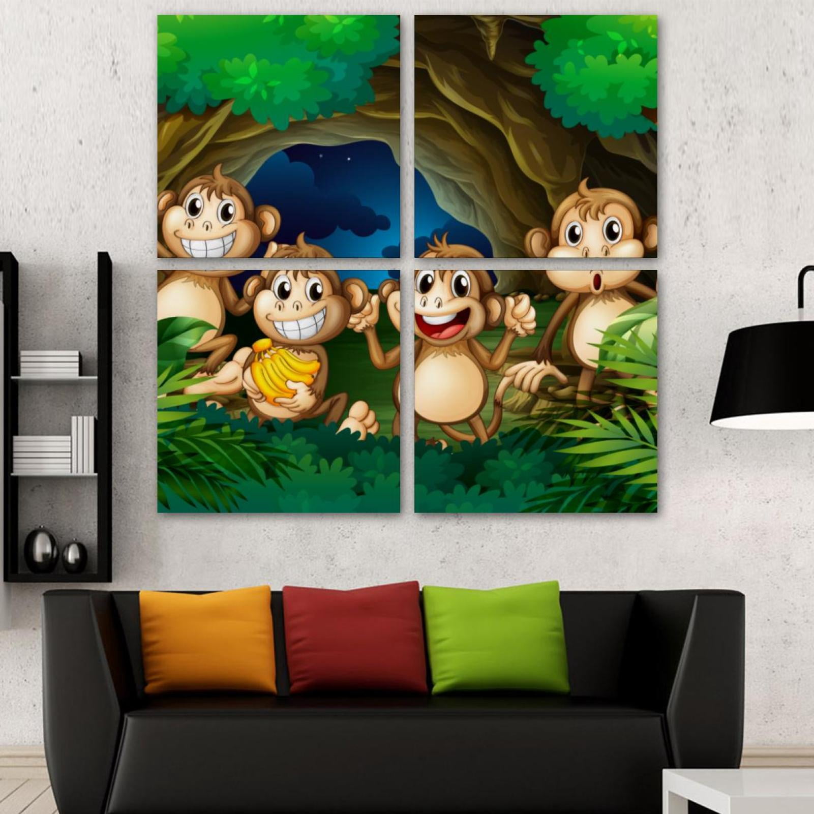 OWNSERIES Cute Happy Monkeys in Deep Forest Pattern 4PC Frameless ...
