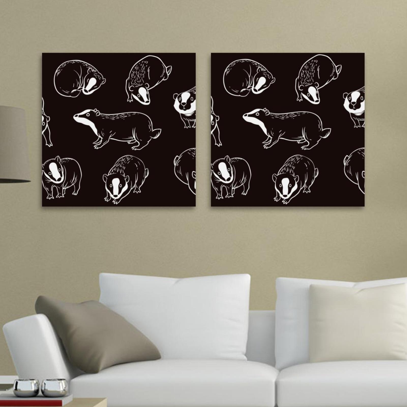 OWNSERIES Cute Honey Badger Black Background Pattern 2PC Canvas Wall ...