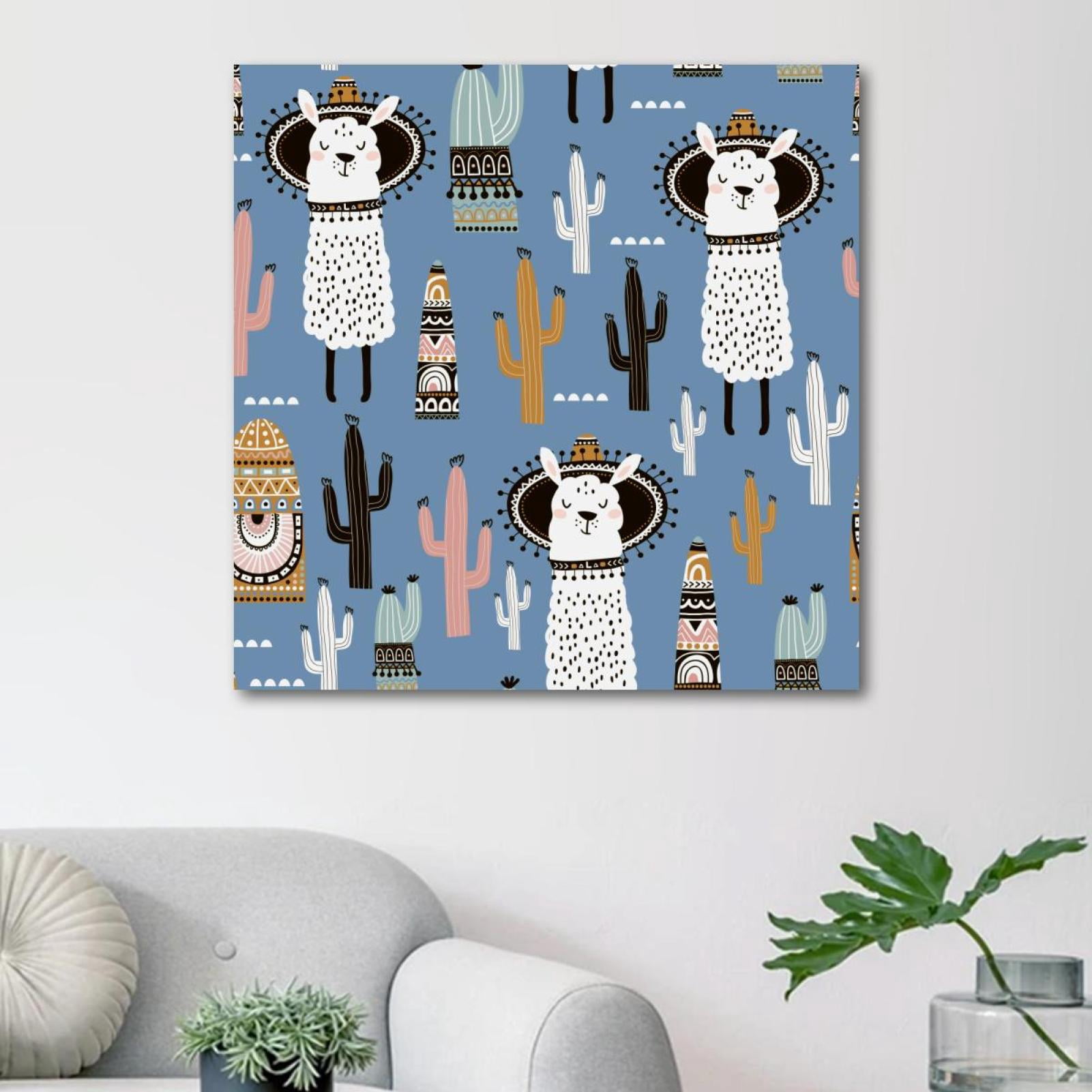 OWNSERIES Cute Llama Alpaca Cactus Cacti Pattern Canvas Wall Art ...