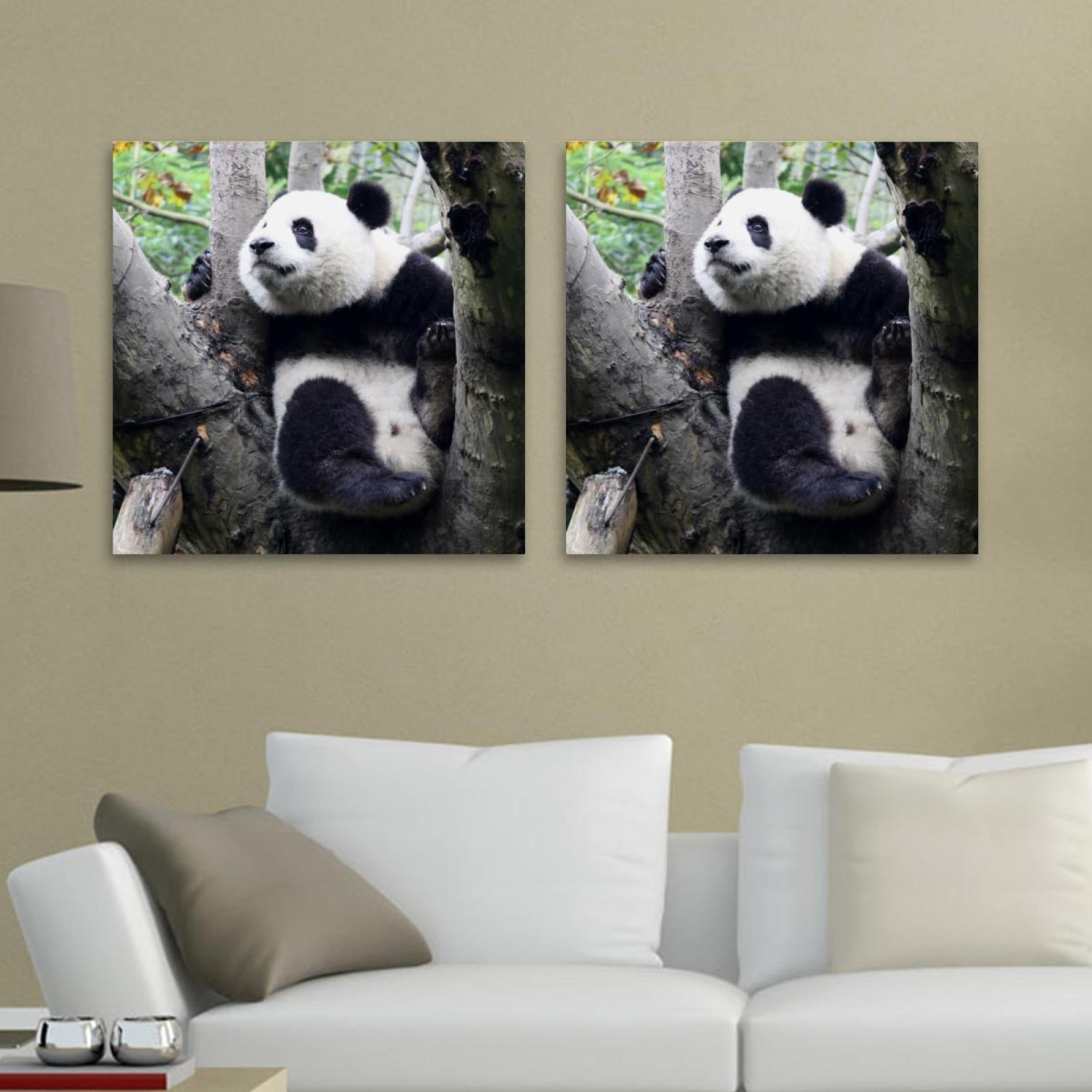 OWNSERIES Cute Panda Baby Climbing Tree Pattern 2PC Canvas Wall Art ...