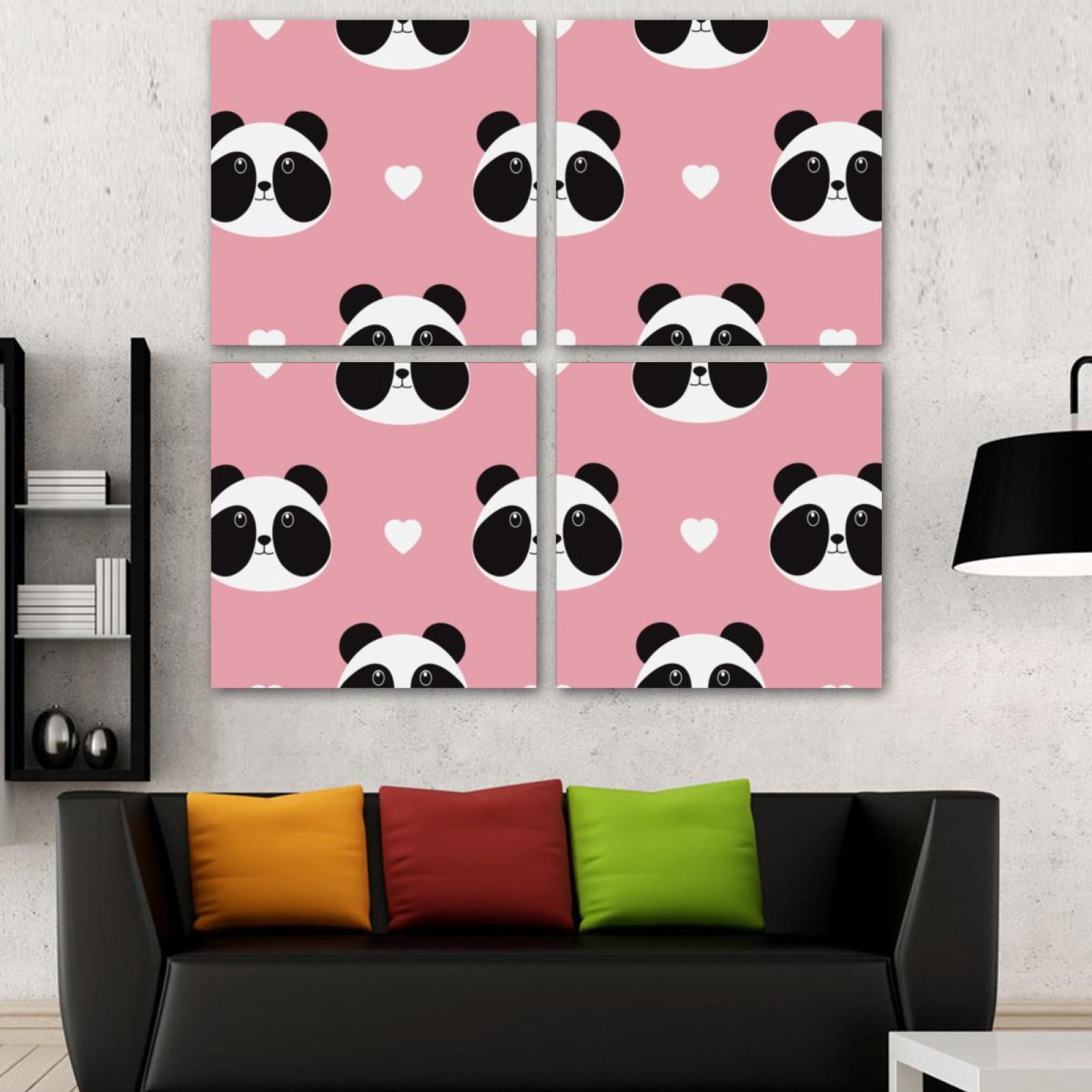 OWNSERIES Cute Pink Panda with Hearts Pattern Pattern 4PC Frameless ...