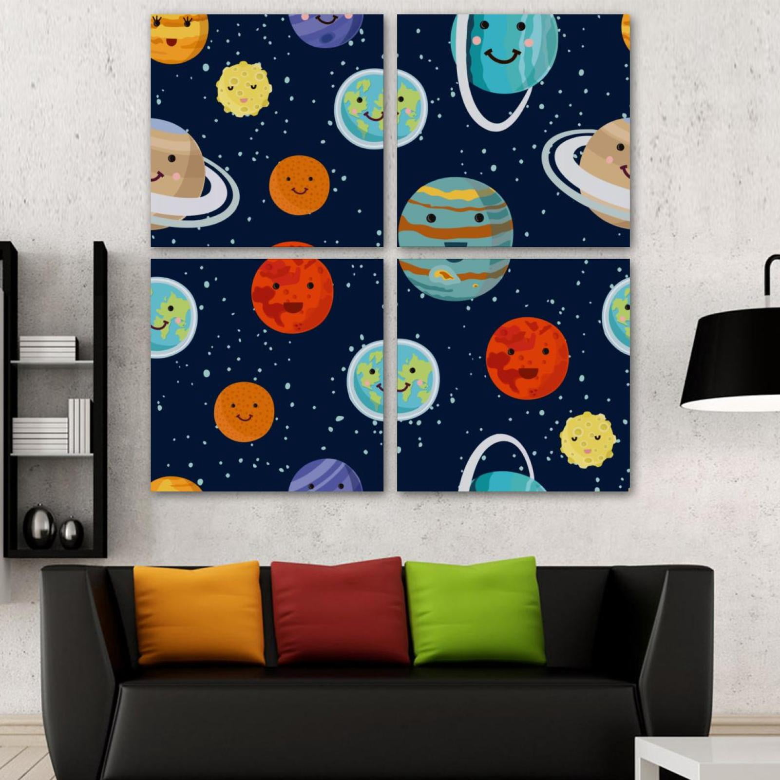 OWNSERIES Cute Planets Pattern 4PC Frameless Canvas Wall Art Paintings ...