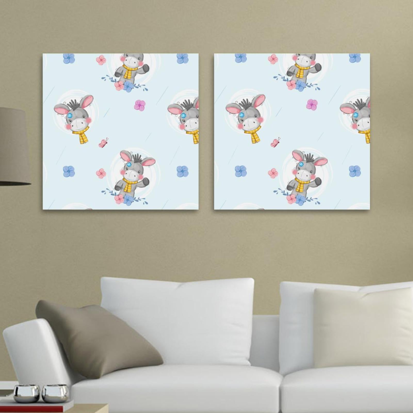 OWNSERIES Cute Plush Donkey Pattern 2PC Canvas Wall Art Paintings for ...
