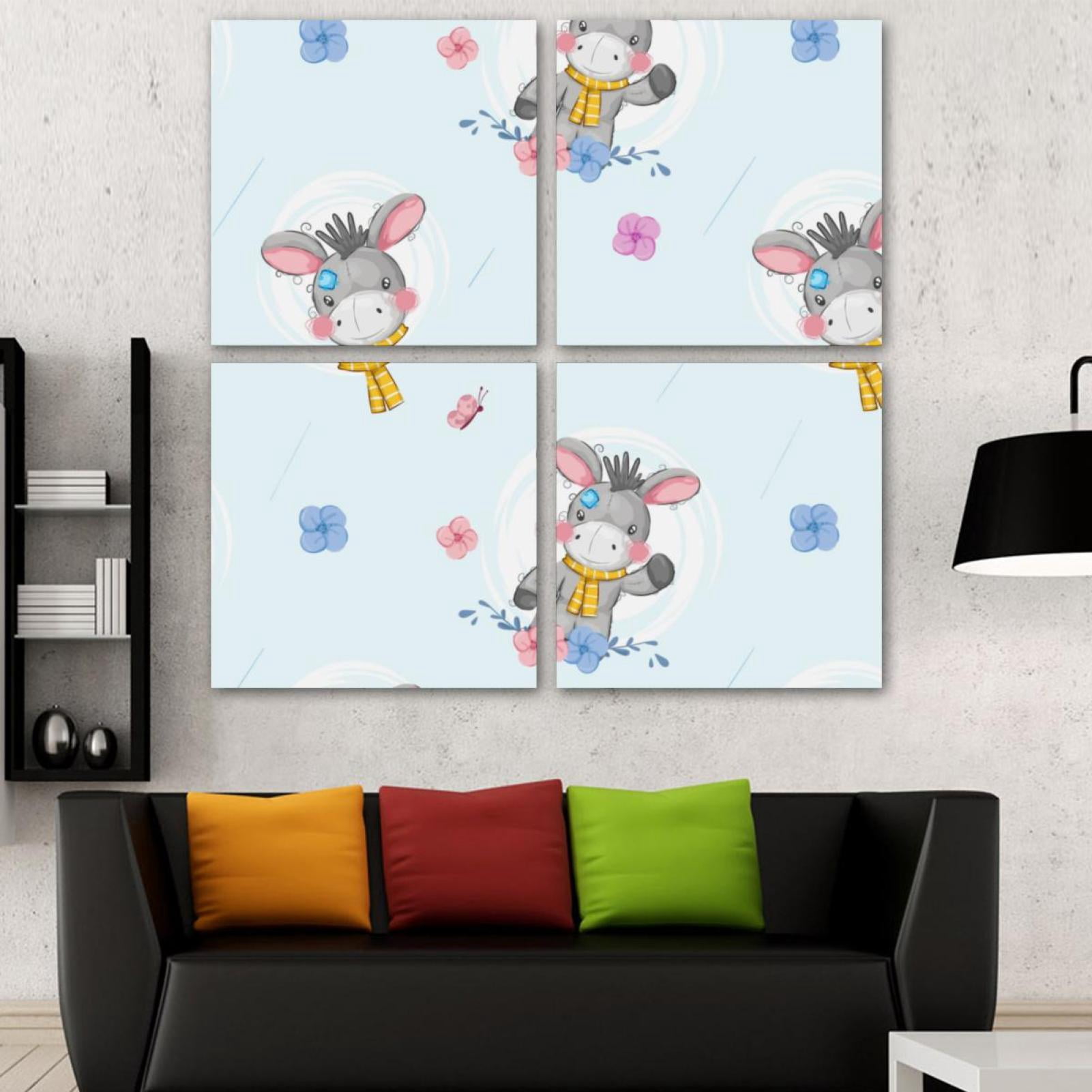 OWNSERIES Cute Plush Donkey Pattern Pattern 4PC Frameless Canvas Wall ...