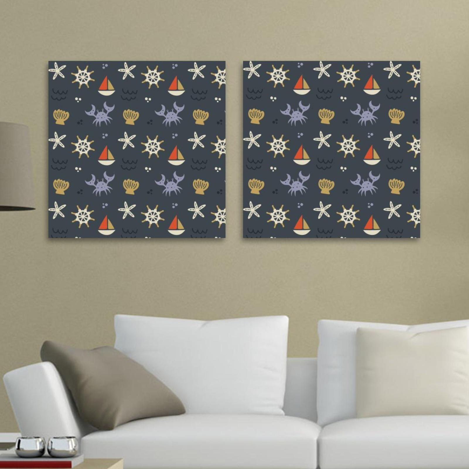 OWNSERIES Cute Sailing Pattern Crabs Pattern 2PC Canvas Wall Art ...