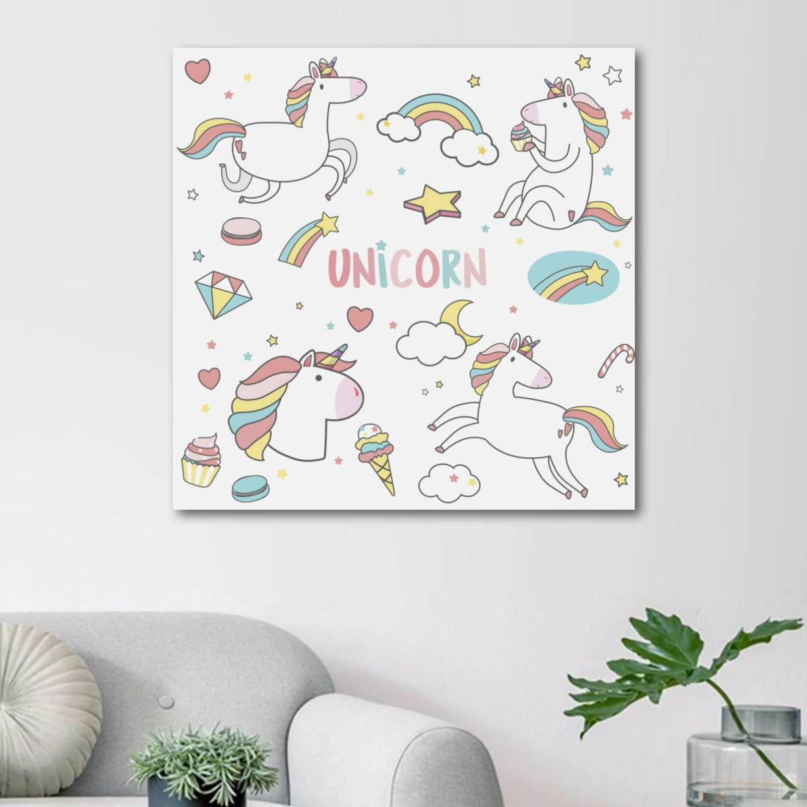 OWNSERIES Cute Unicorns with Magic Element Stickers Pattern Canvas Wall ...