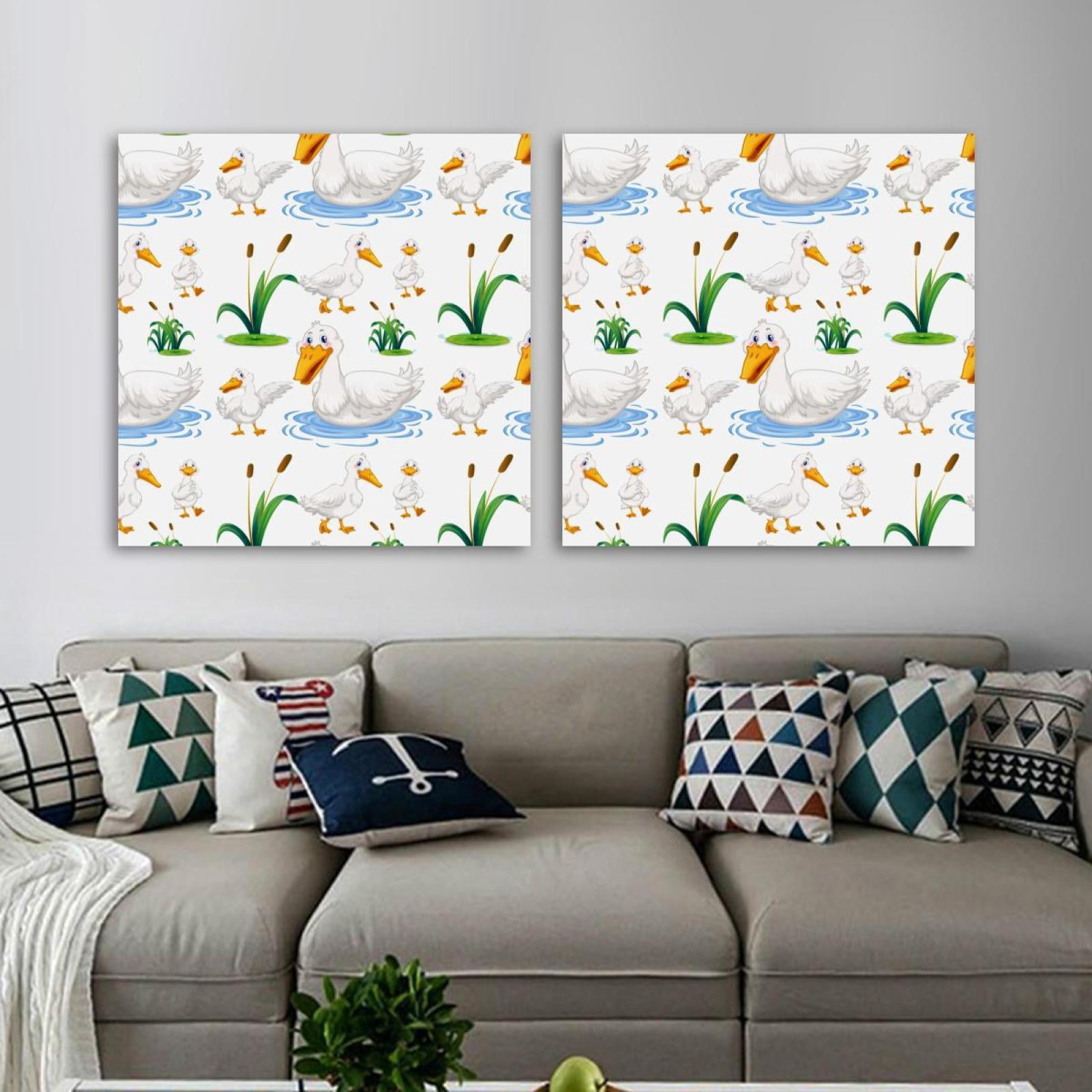 OWNSERIES Cute White Duck in the Pond Pattern 2PC Canvas Wall Art ...