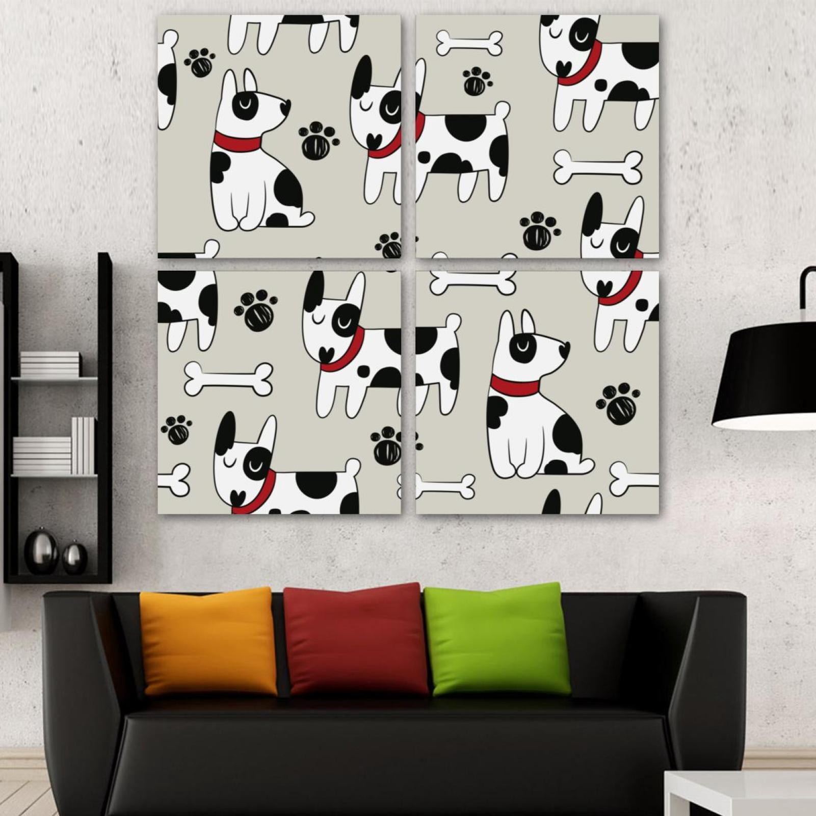 OWNSERIES Dalmatian White Bone Black Paw Print Pattern 4PC Frameless ...