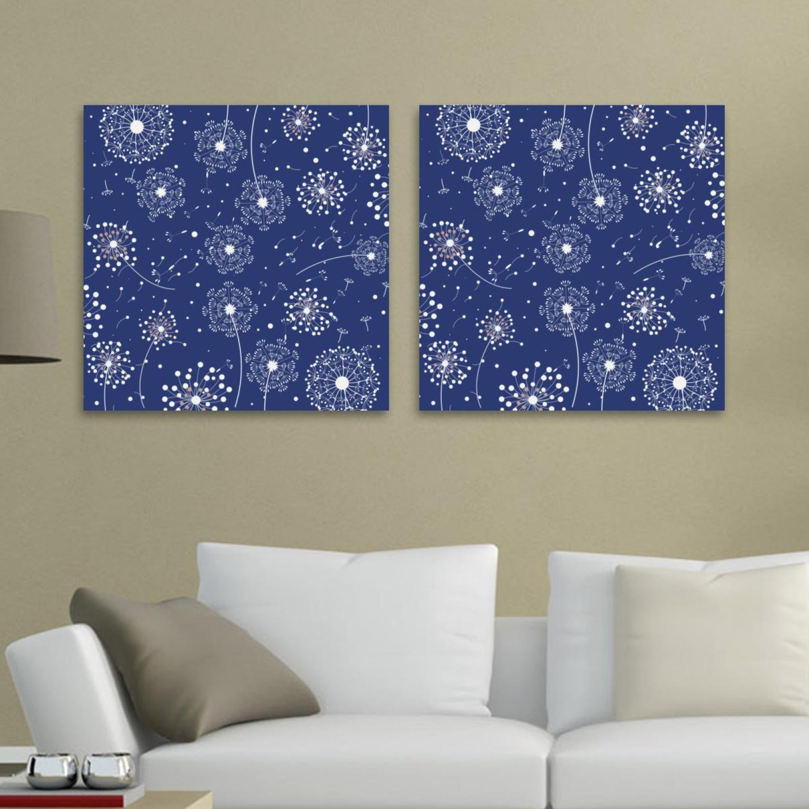 OWNSERIES Dark Blue Dandelion Blowball Pattern 2PC Canvas Wall Art ...