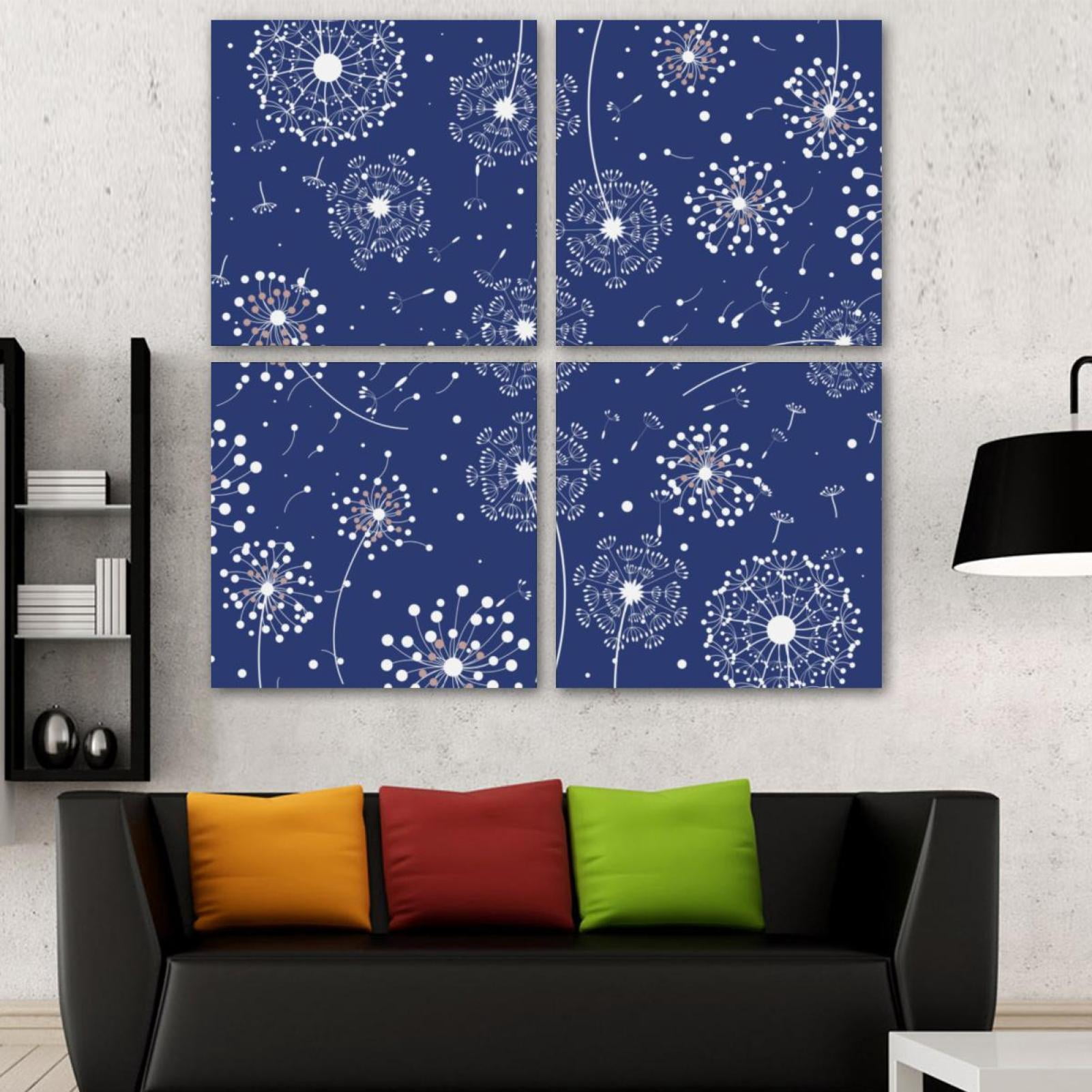 OWNSERIES Dark Blue Dandelion Blowball Pattern Pattern 4PC Frameless ...