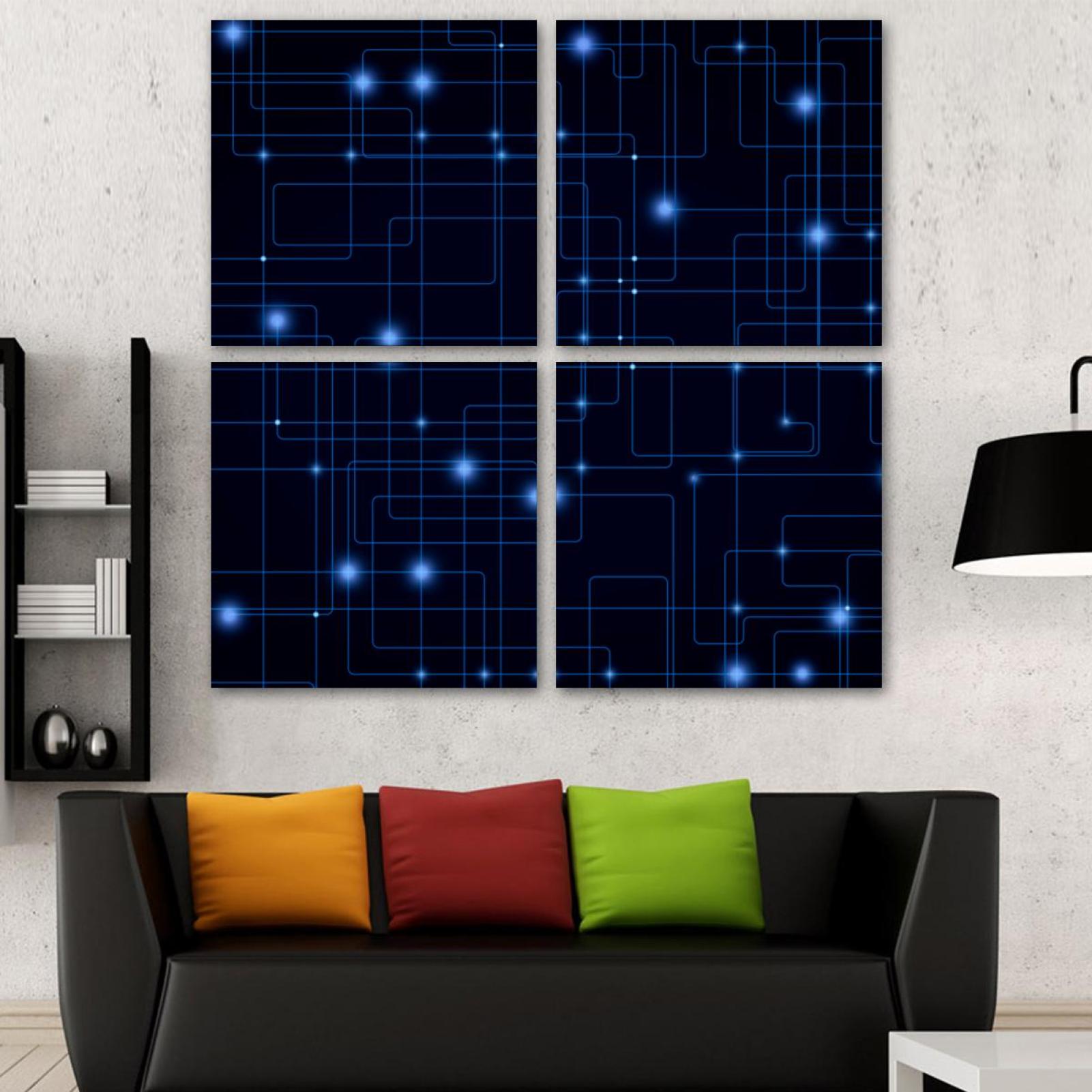 OWNSERIES Dark Blue Technologic Background Pattern 4PC Frameless Canvas Wall Art Paintings for ...