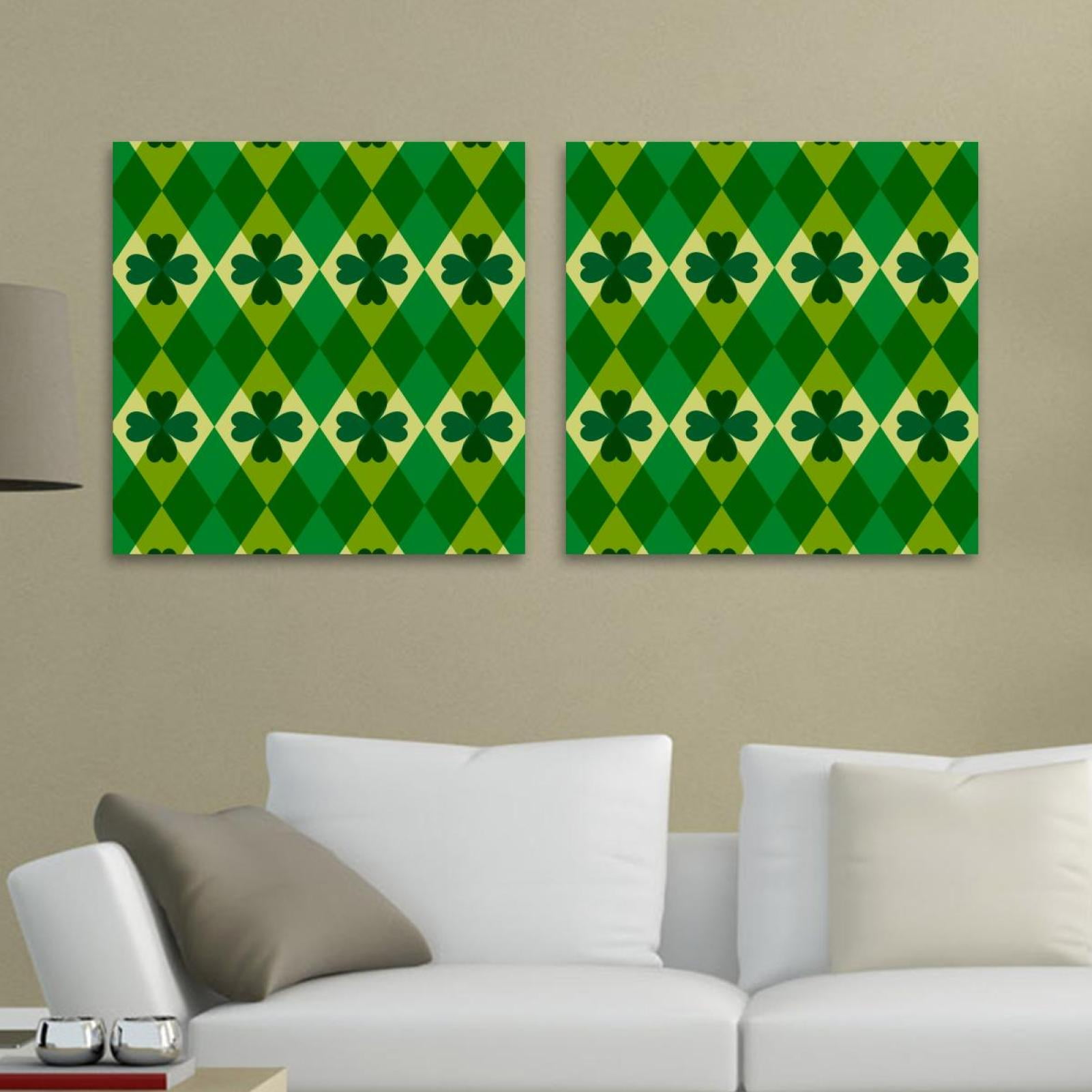OWNSERIES Dark Green Four Leaf Clover Pattern 2PC Canvas Wall Art ...