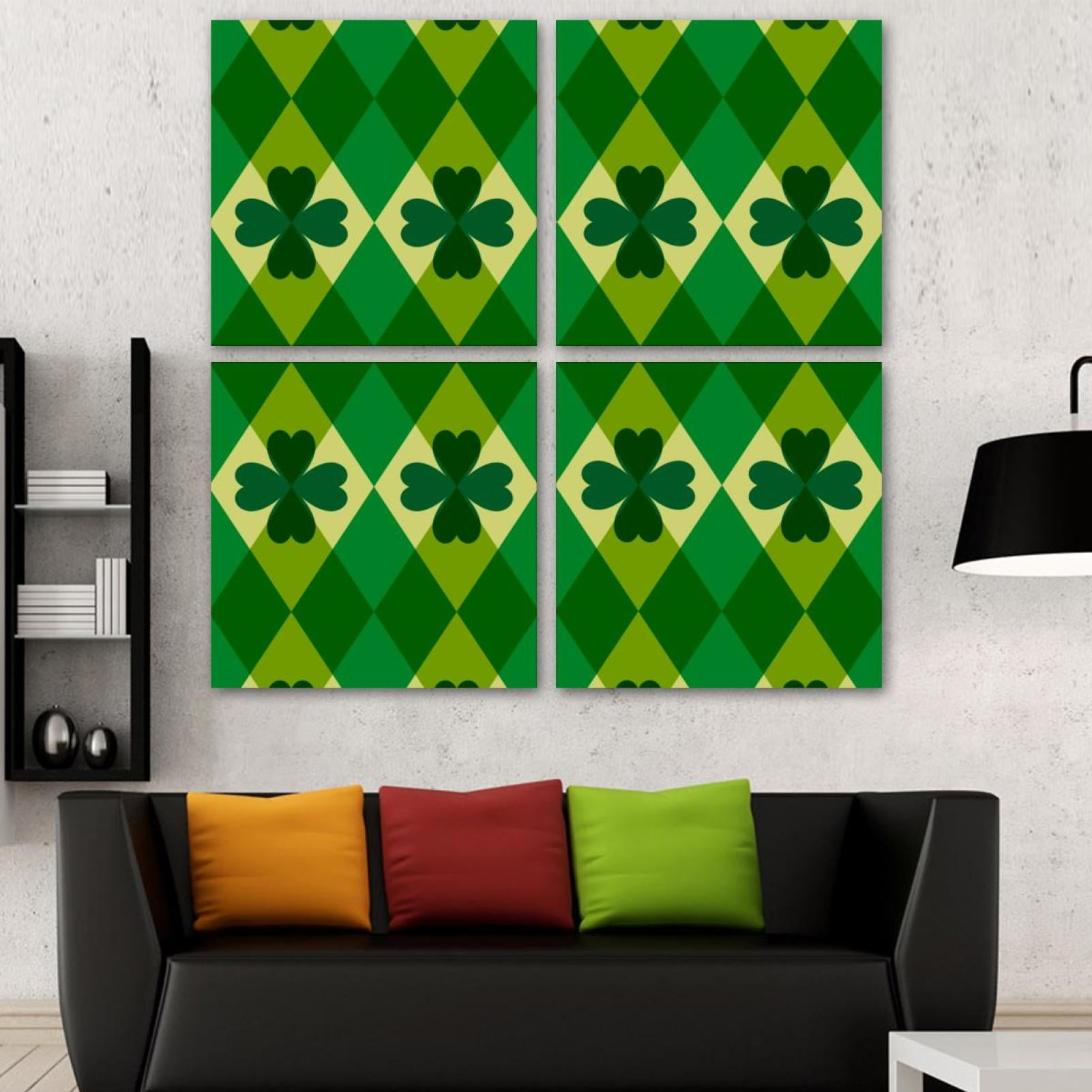 OWNSERIES Dark Green Four Leaf Clover Pattern 4PC Frameless Canvas Wall ...