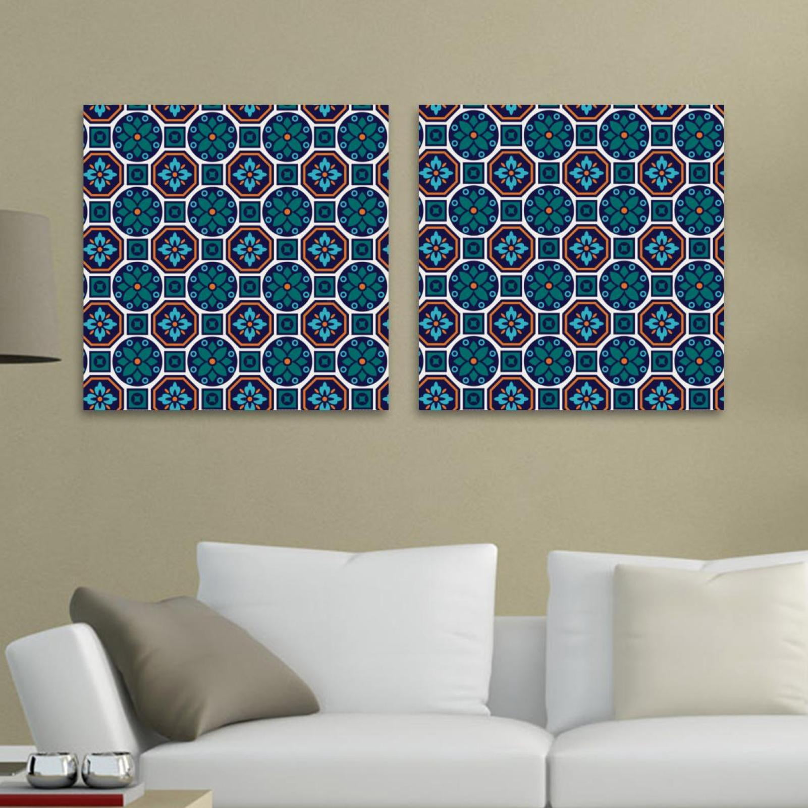 OWNSERIES Dark Green Talavera Geometric Flower Pattern 2PC Canvas Wall ...