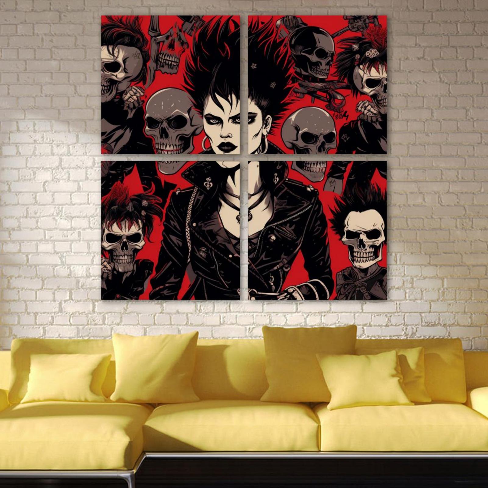 OWNSERIES Dark Punk Pattern Pattern 4PC Frameless Canvas Wall Art ...